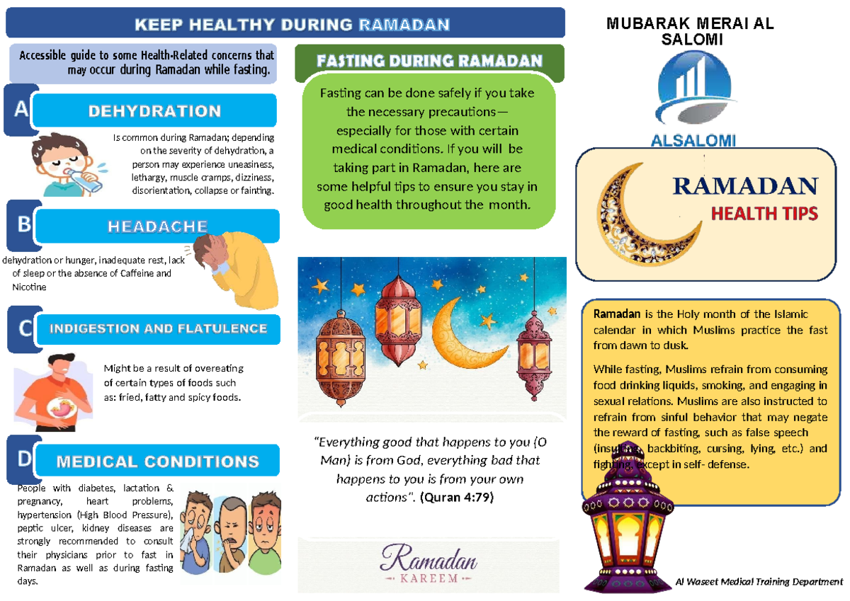 MUBARAK MERAI AL SALOMI Ramadan Health Tips Bulletin for Fasting - Studocu