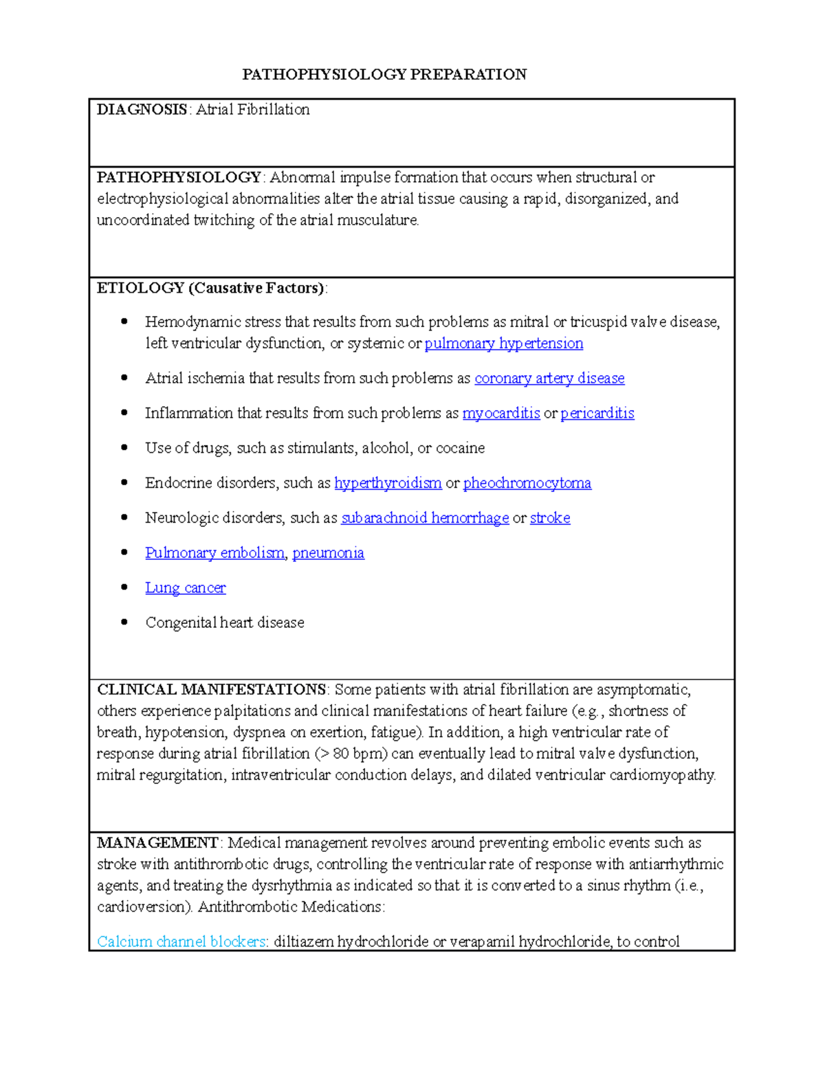 Pathophysiology of Atrial Fibrillation: Key Concepts & Management - Studocu