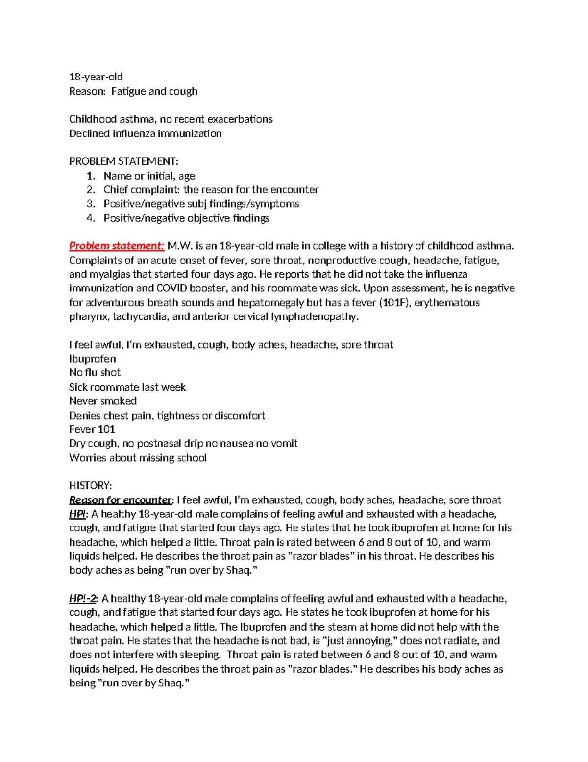 Week 6 I-human notes - assignment - Lack of physiologic, medication, or ...