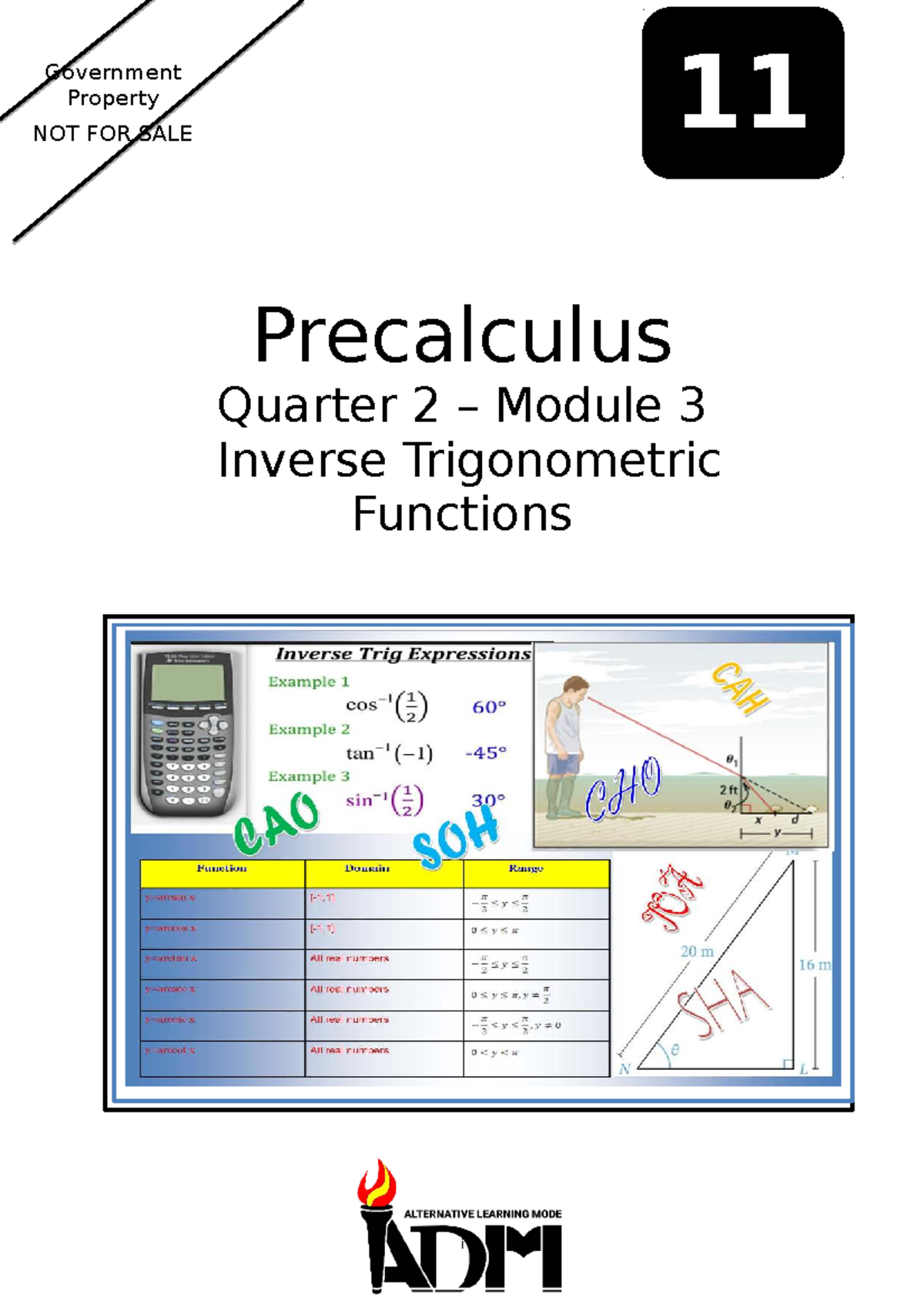 Grade 11 Precalculus Q2 Module 3: Inverse Trigonometric Functions - Studocu