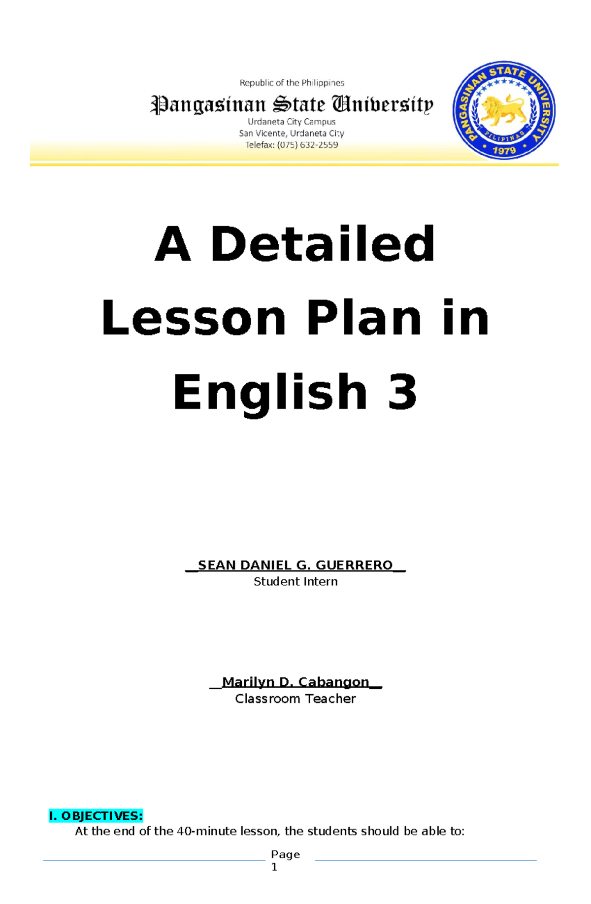 English 3 Lesson Plan: Reading Long Vowel Sounds - Studocu