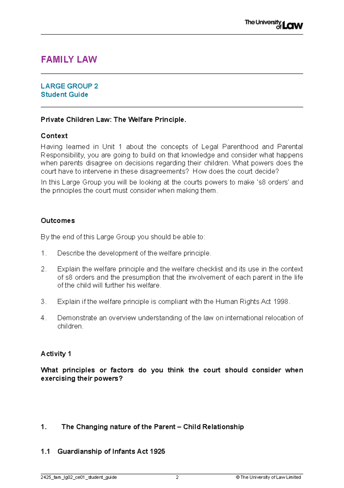 Family Law - Unit 3 - FAMILY LAW LARGE GROUP 2 Student Guide Private ...
