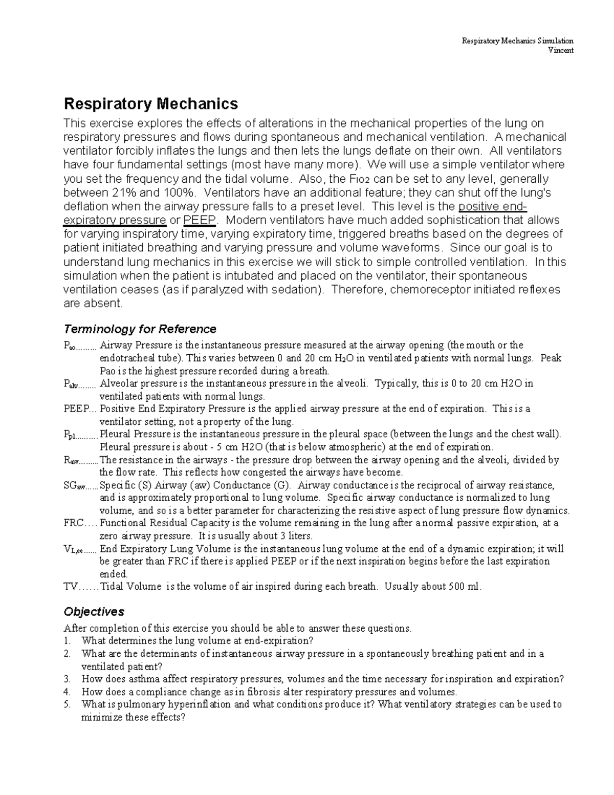 Respiratory Mechanics Simulation Worksheet Part 1: Analyzing Pressure ...