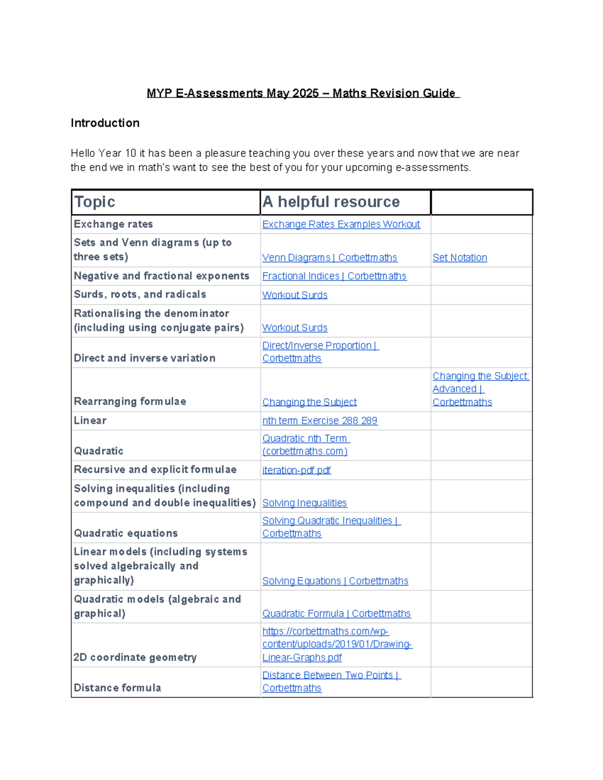 MYP May 2025 Maths Revision Guide for E-Assessments - Studocu