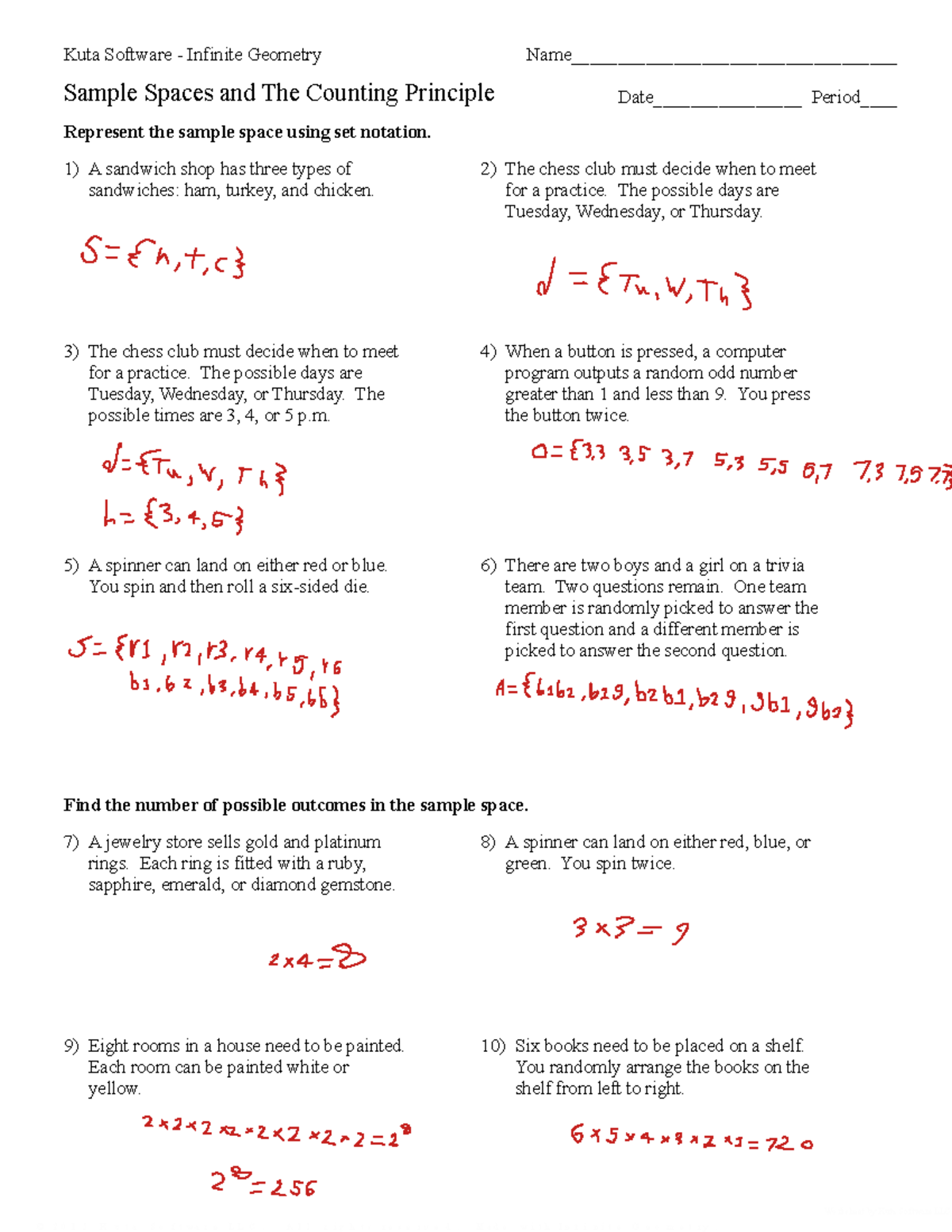 Block 10 Assignment 1: Sample Space & Counting Principle - Studocu