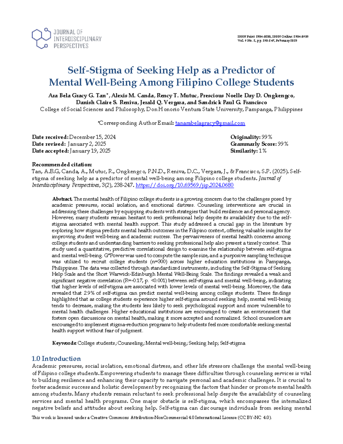 Self-Stigma of Seeking Help as a Predictor of Mental Health Among ...
