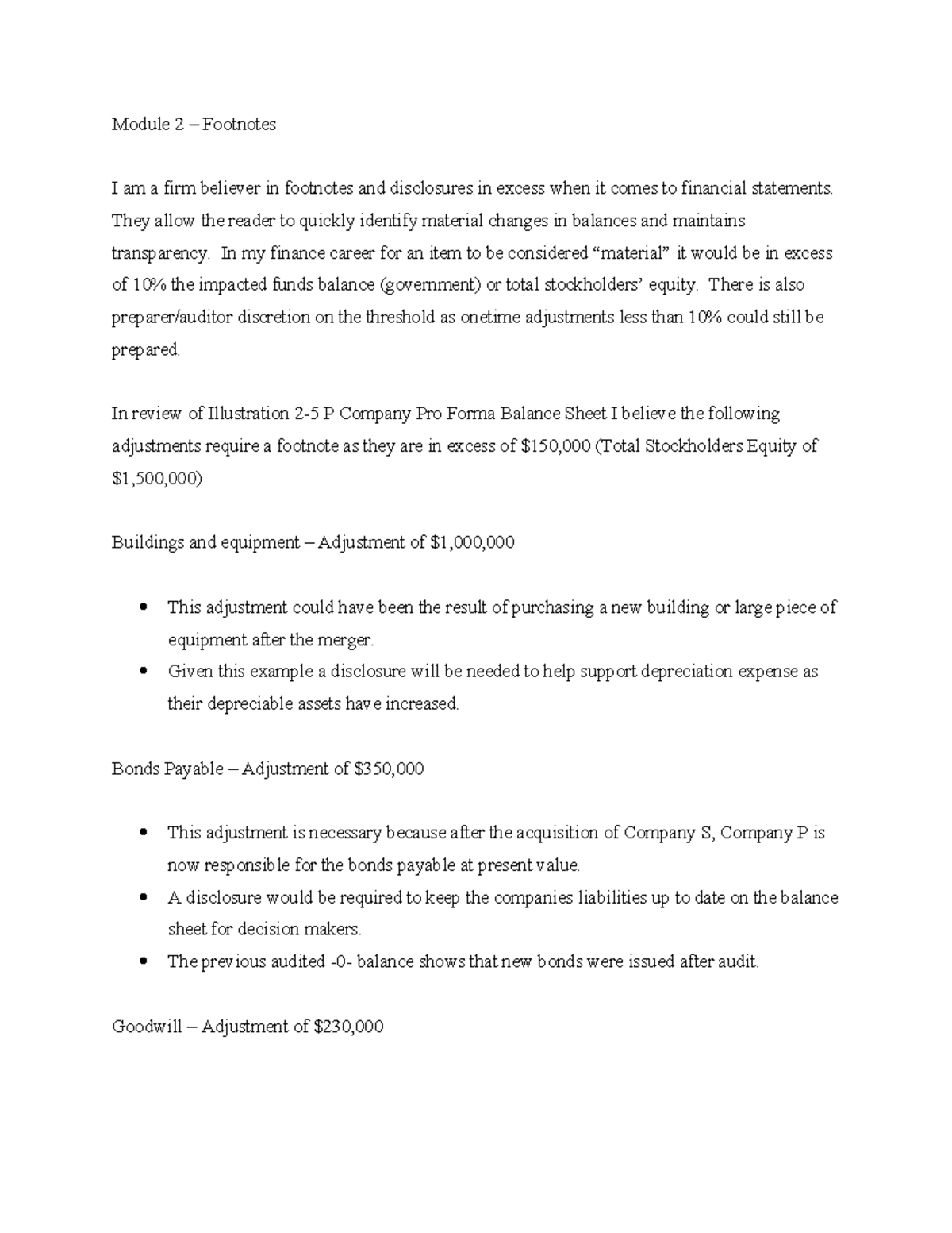 Module 2 - Footnotes on Financial Statement Adjustments - Studocu