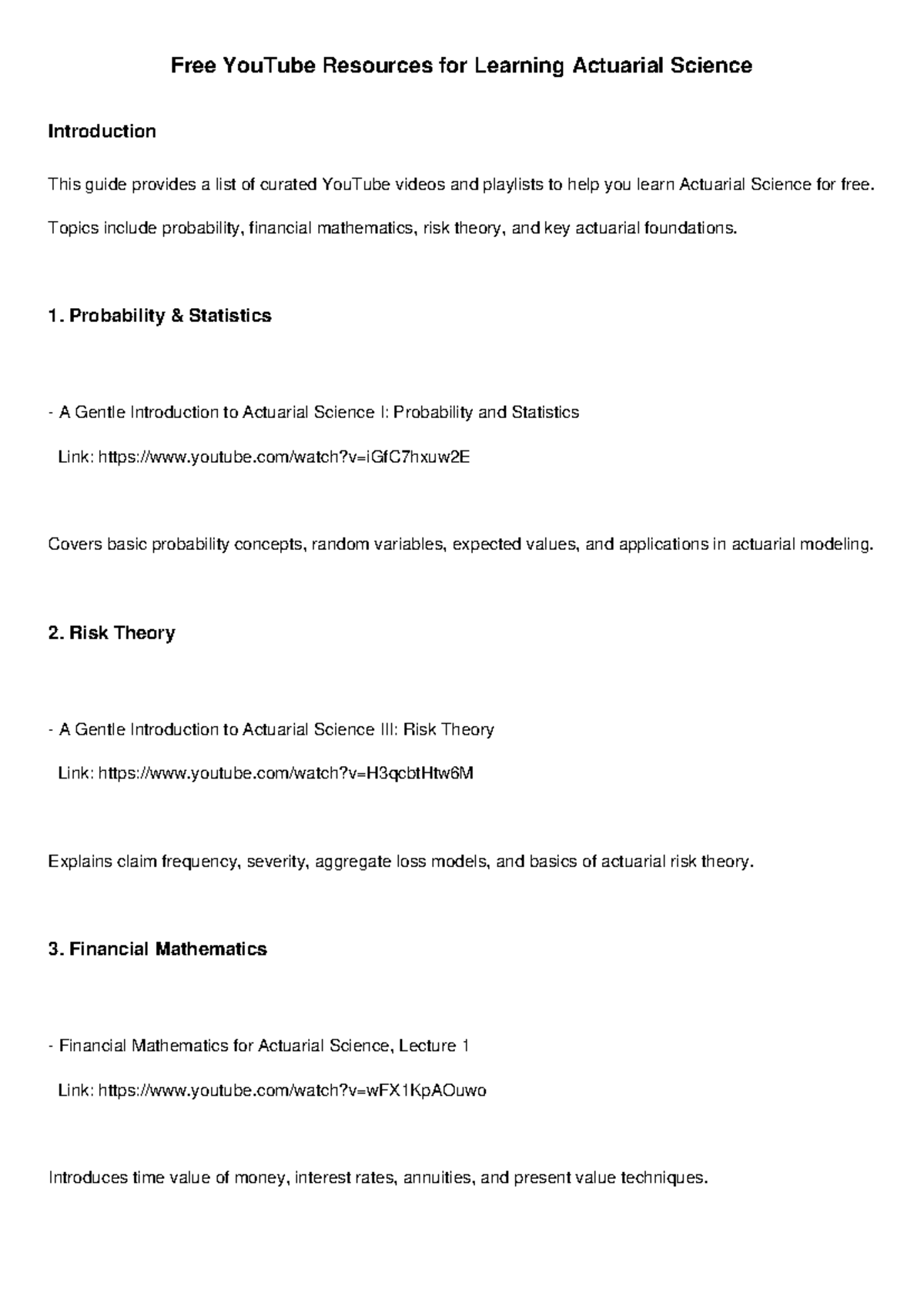 Actuarial Science YouTube Learning Guide: Free Resources & Videos - Studocu