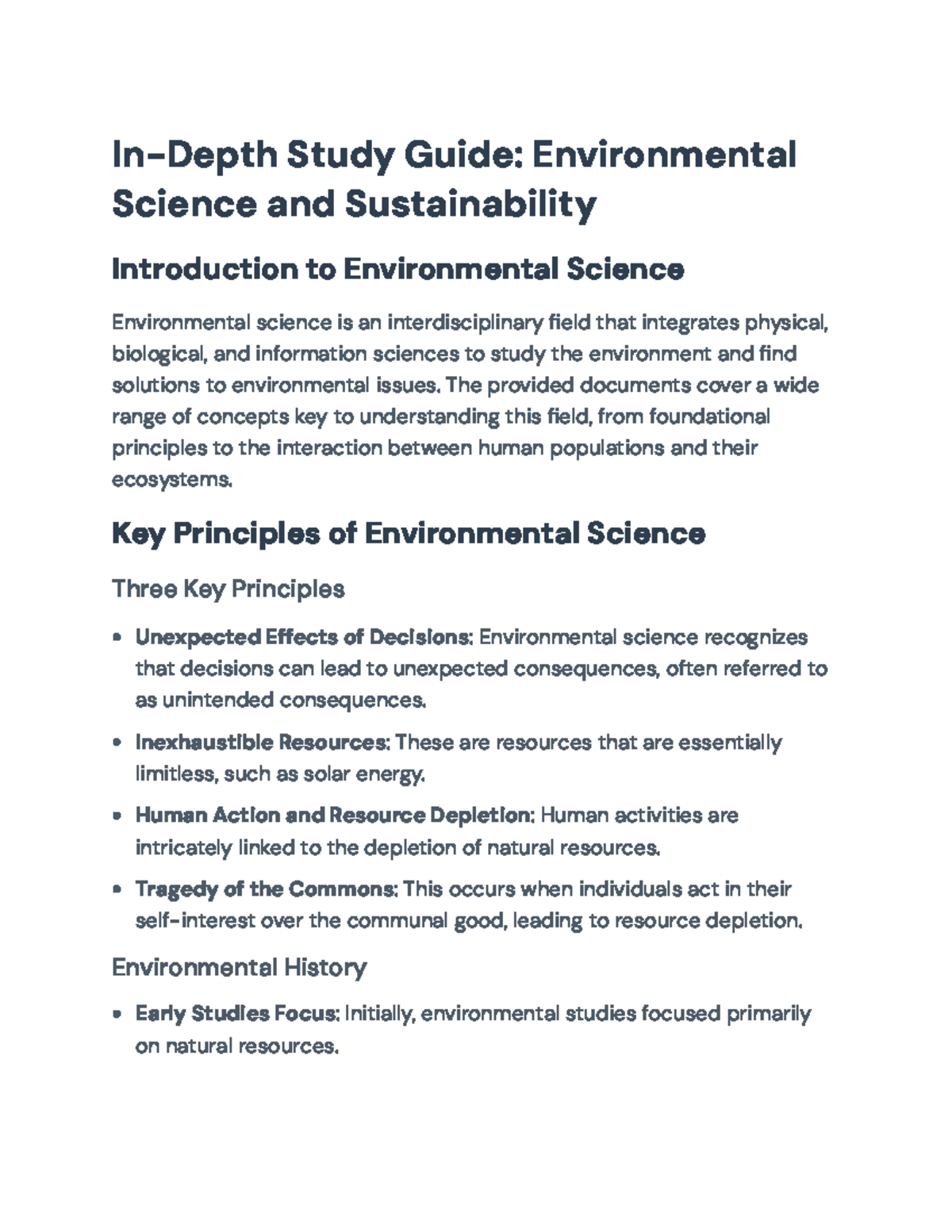 In-Depth Study Guide: ENV 101 Environmental Science & Sustainability ...