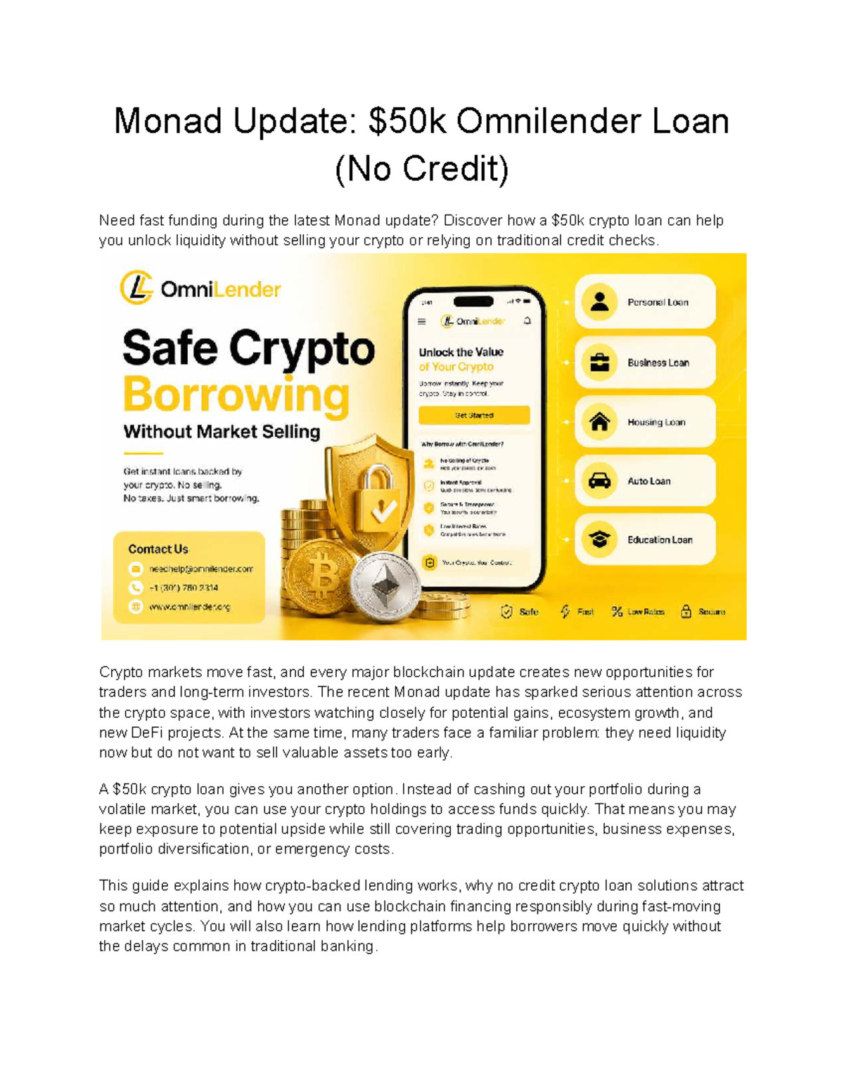 Monad Update: $50k Crypto Loan Solutions with OmniLender - Studocu