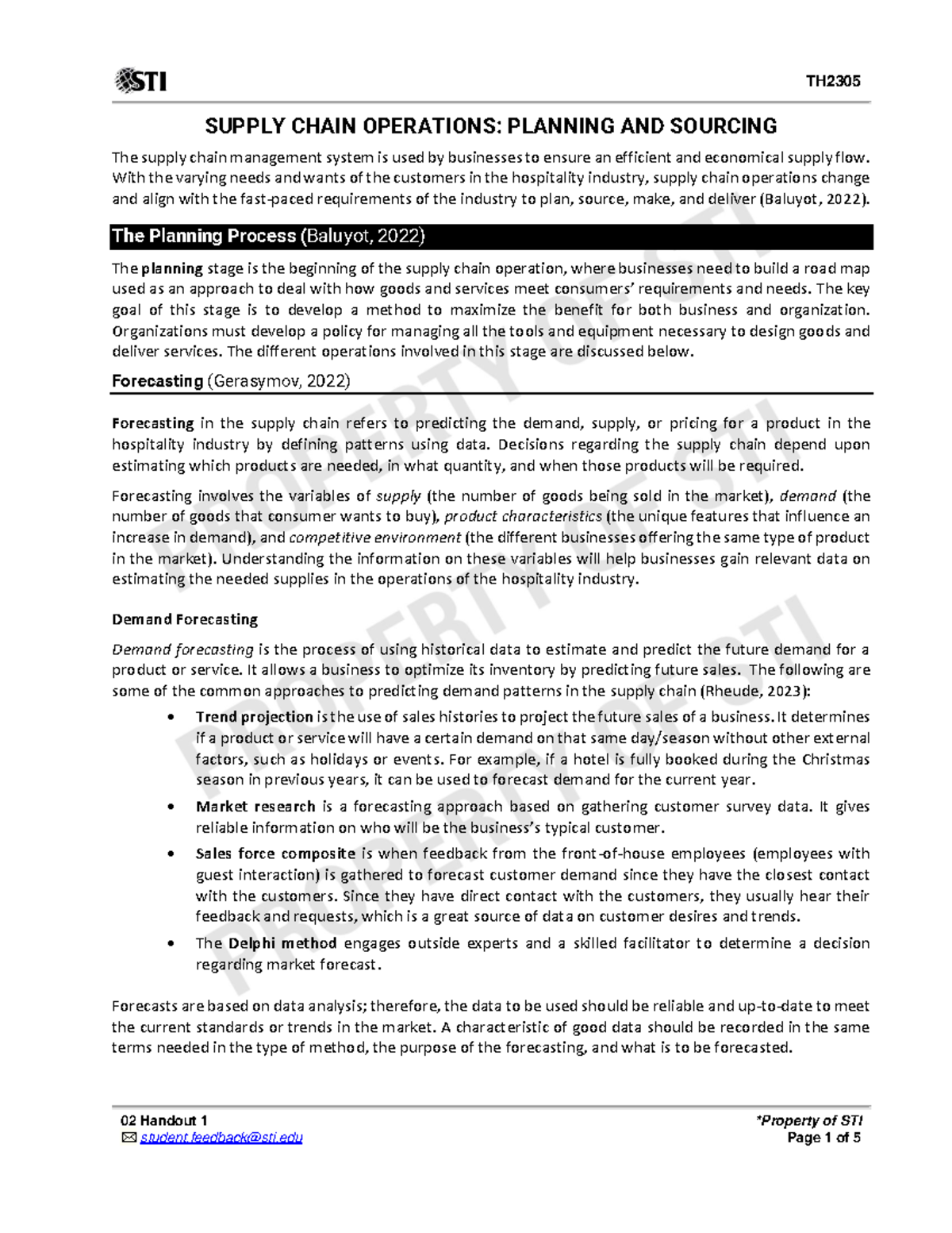 TH2305 Supply Chain Operations: Planning, Sourcing & Management Notes ...
