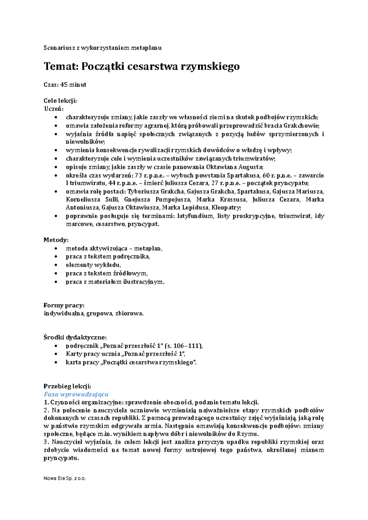 Scenariusz lekcji i karta pracy: Początki cesarstwa rzymskiego (33) - Studocu
