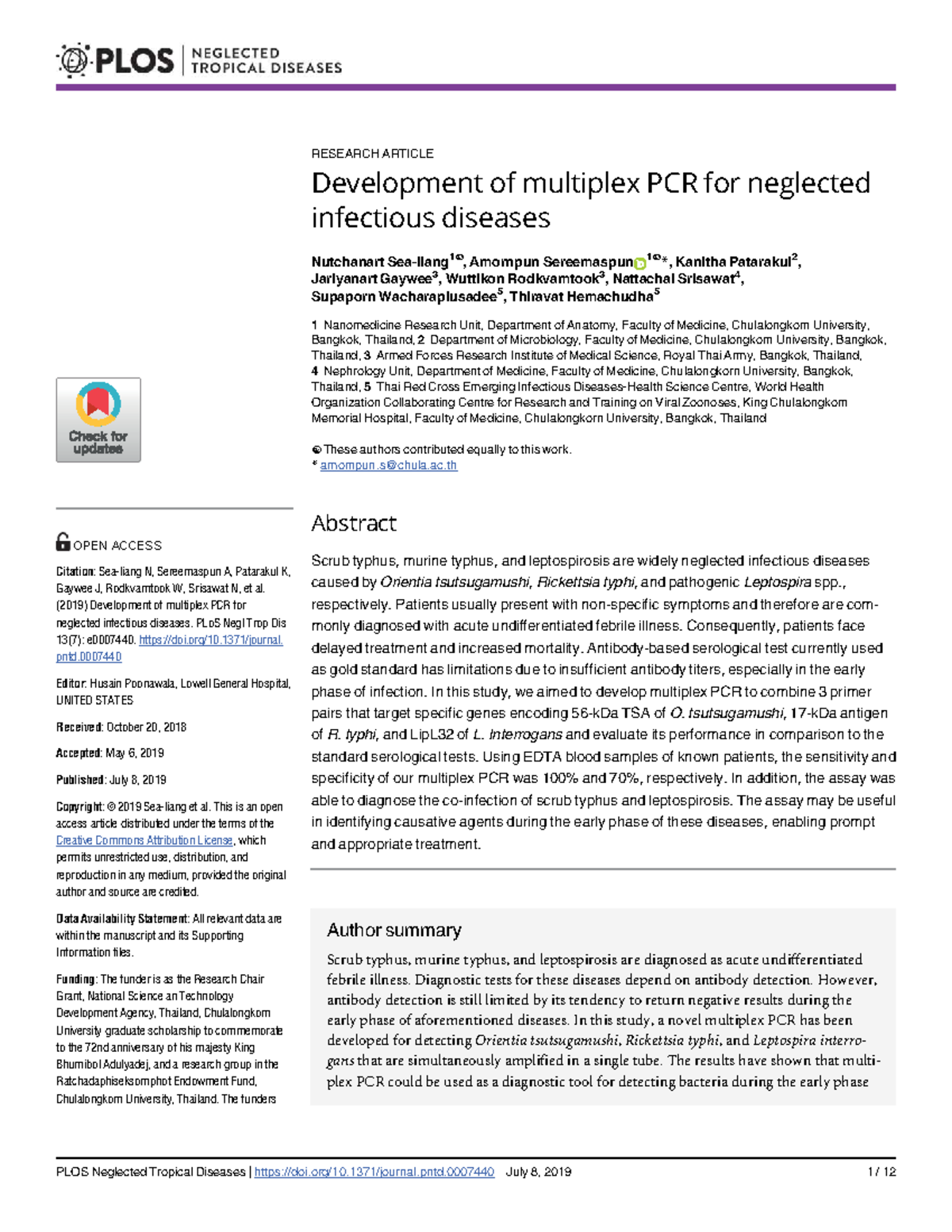 Development of Multiplex PCR for Neglected Infectious Diseases (PCR 101 ...