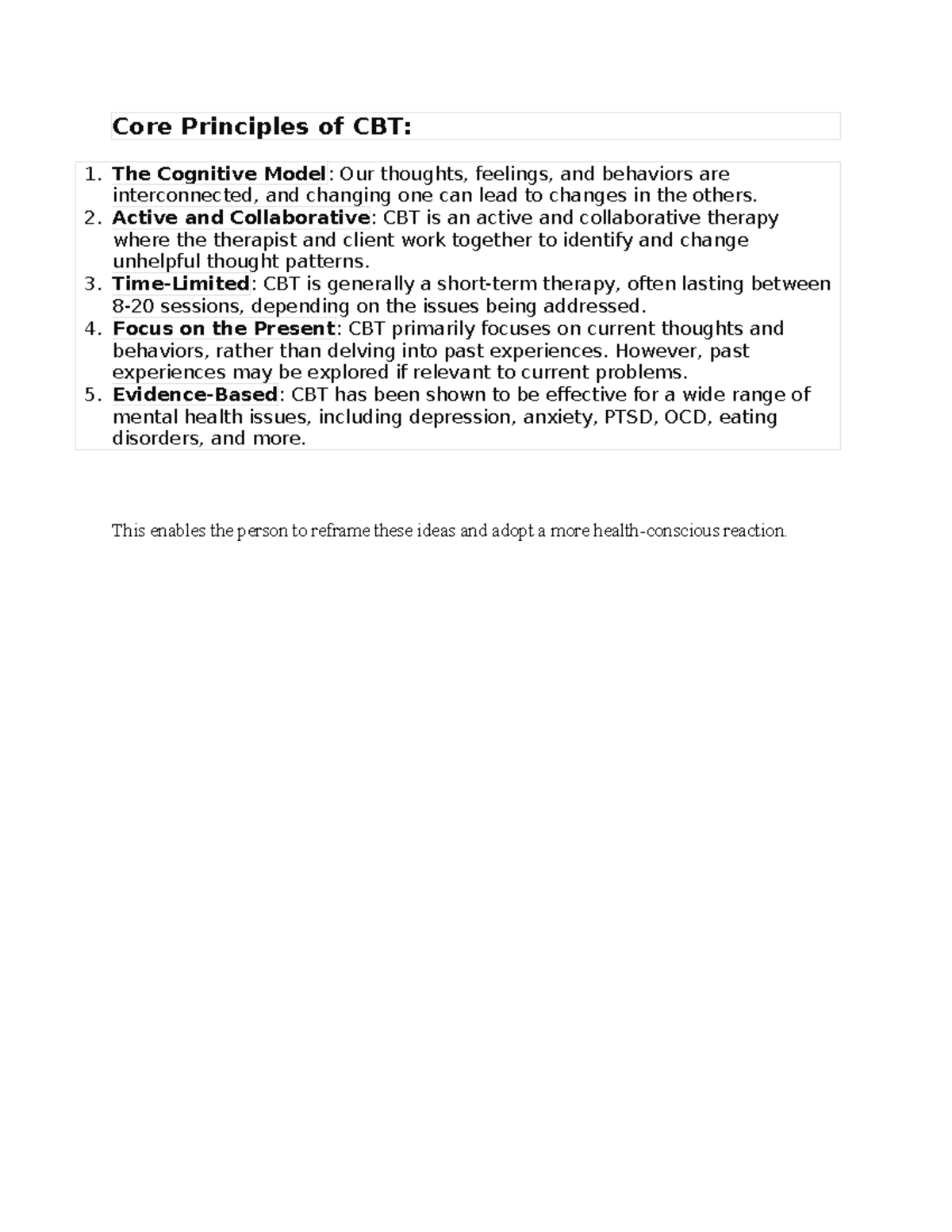 Core Principles of CBT - notes - Core Principles of CBT: The Cognitive ...