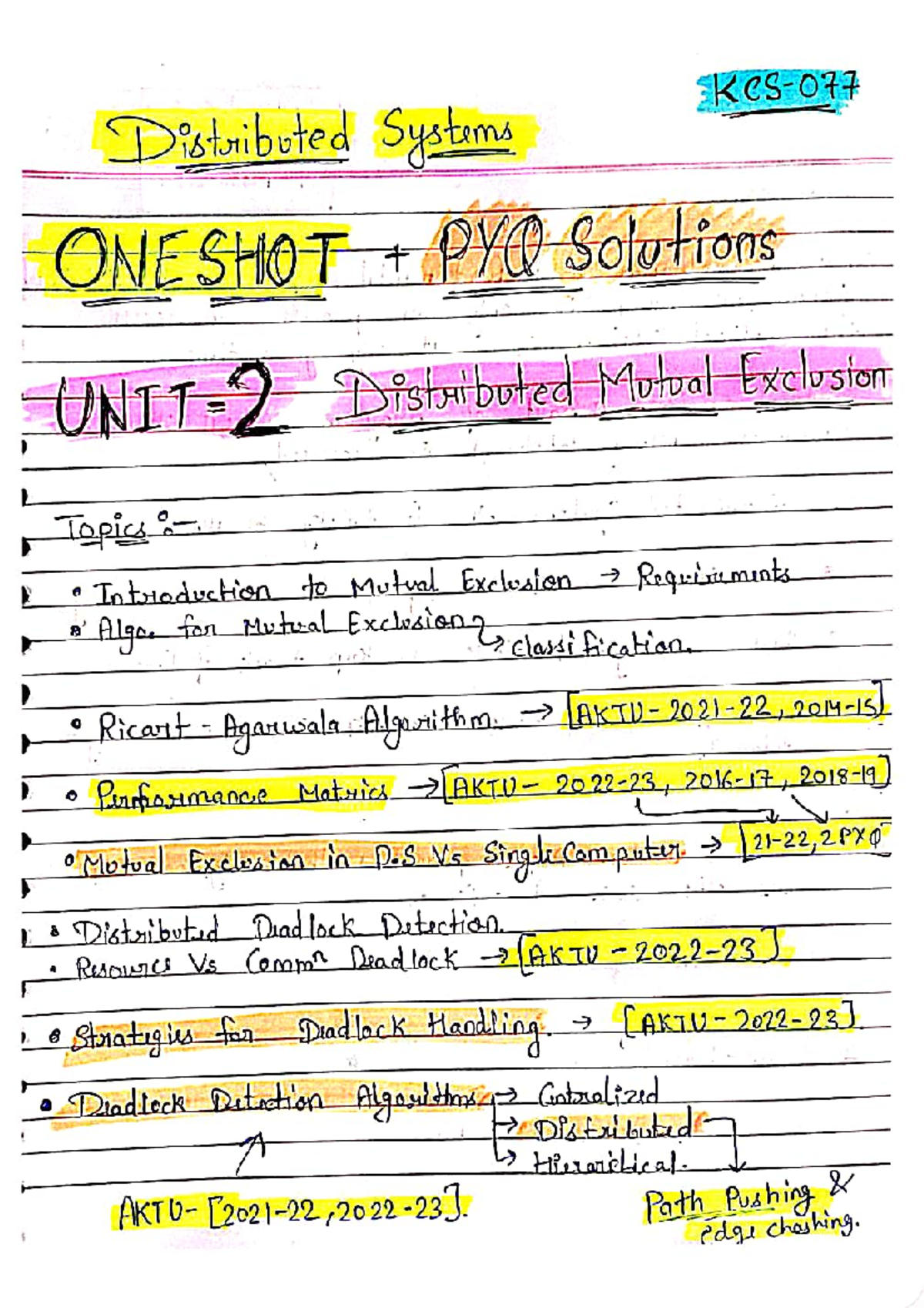 DS-101 ONE SHOT UNIT 1 - Mutual Exclusion Reference Notes - Studocu