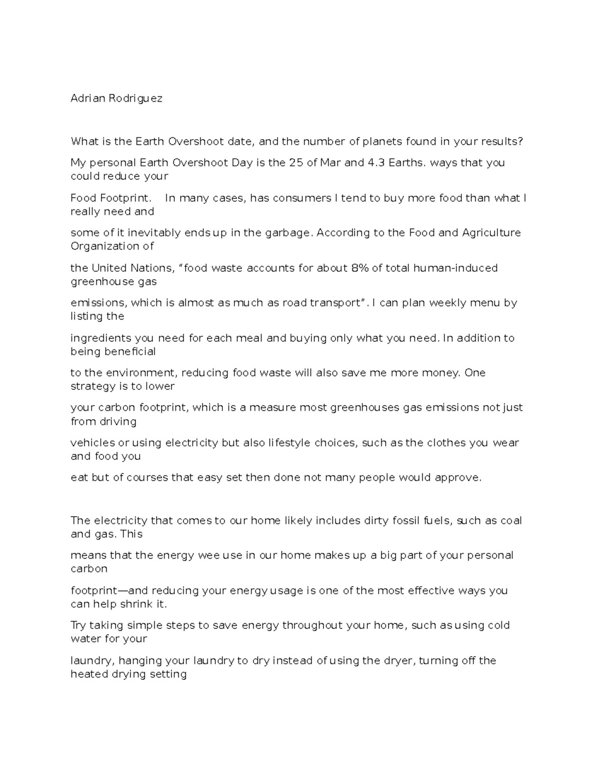 Personal Food Diary & Carbon Footprint Analysis: A Reflective Study ...