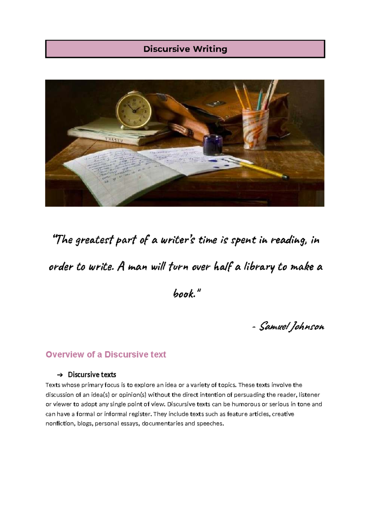 12ENA4 - Exploring Discursive Writing Techniques and Styles - Studocu