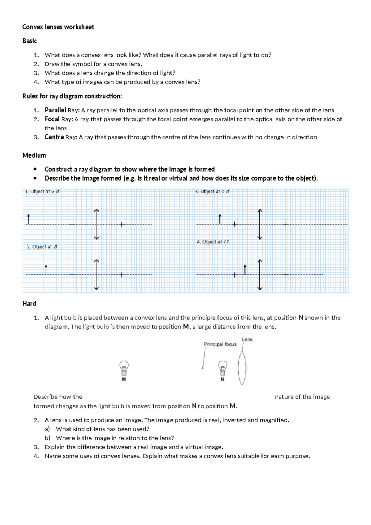 Convex Lenses Worksheet: Understanding Light and Image Formation - Studocu