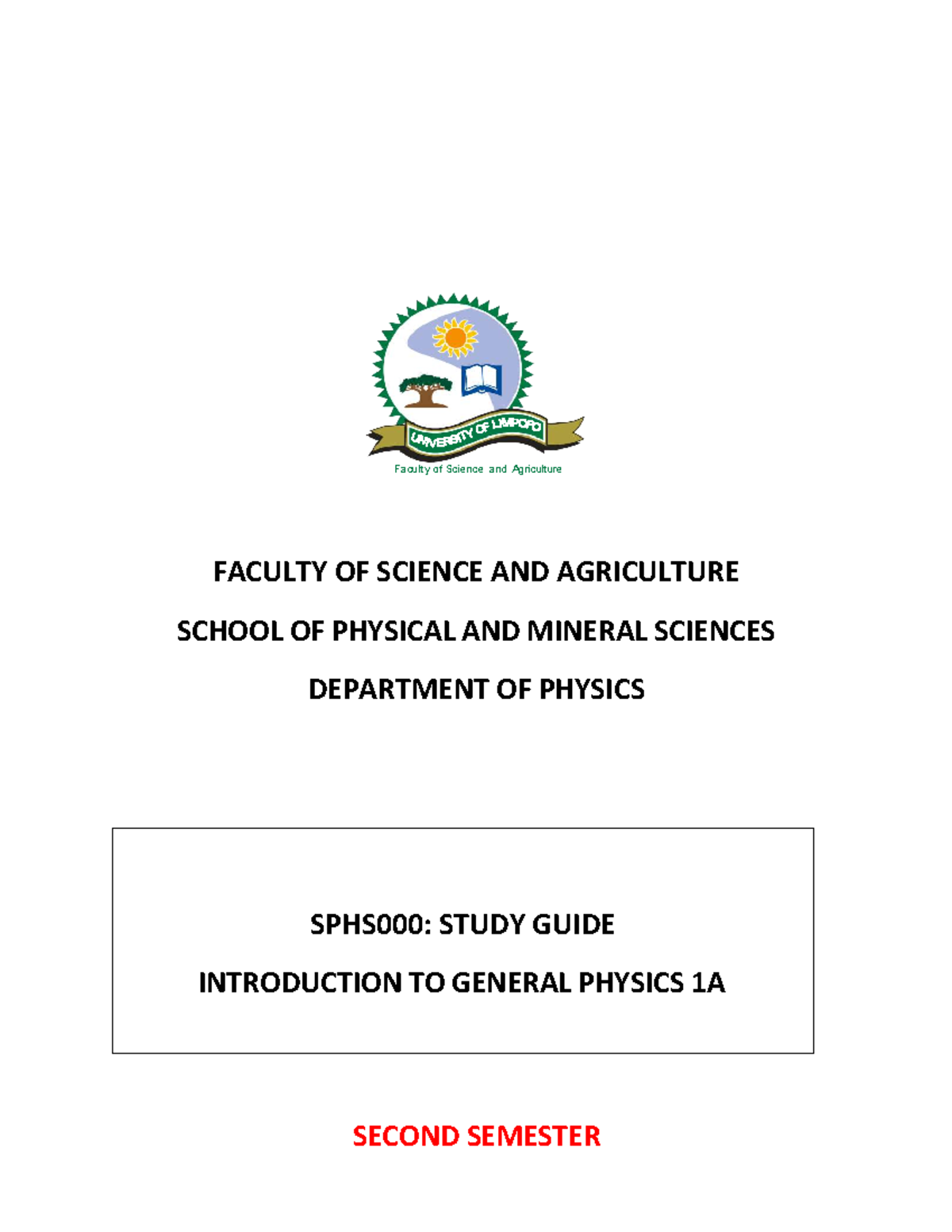 SPHS000 Study Guide: Introduction to General Physics 1A (2025) - Studocu