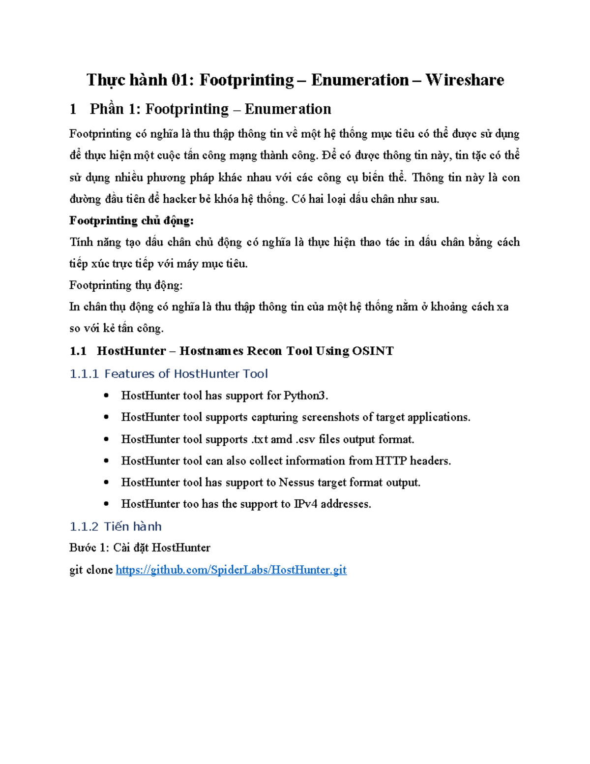 Thực hành 01: Footprinting Enumeration với Wireshark - Phần 1 - Studocu