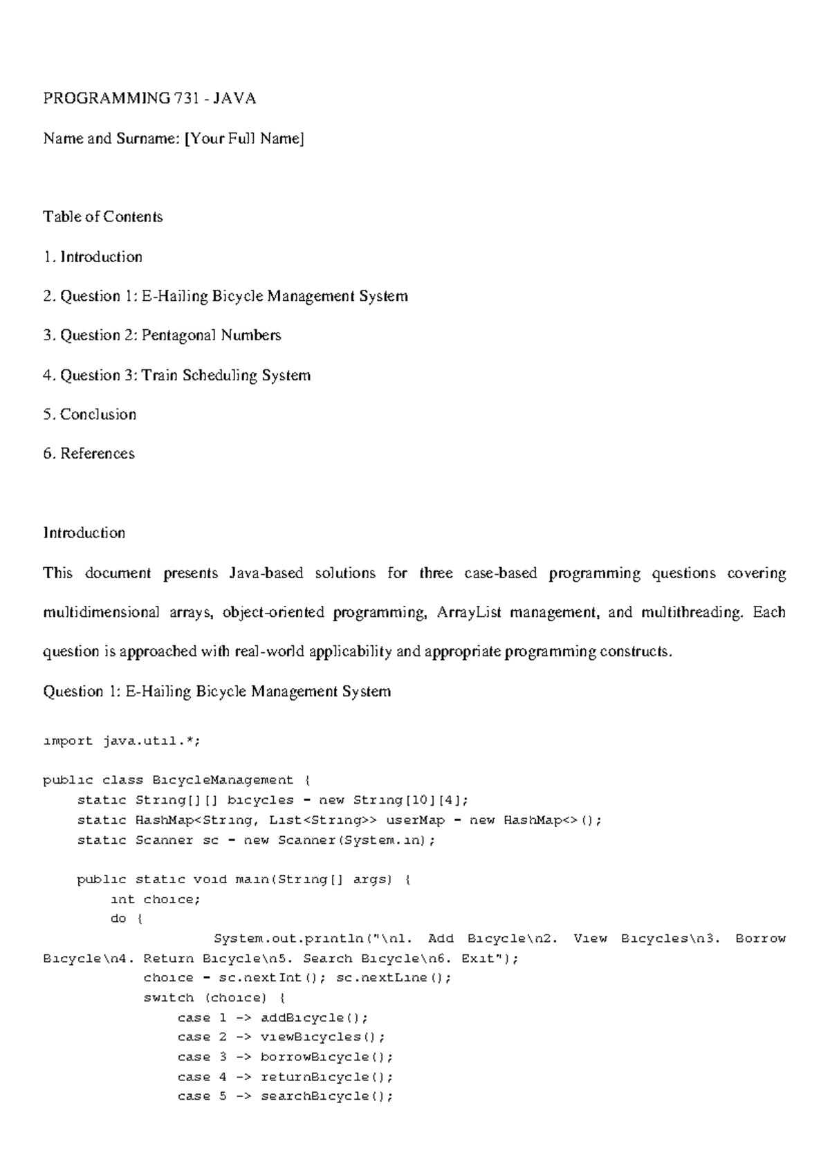 Programming 731 Assignment: Java Solutions for Key Case Studies - Studocu