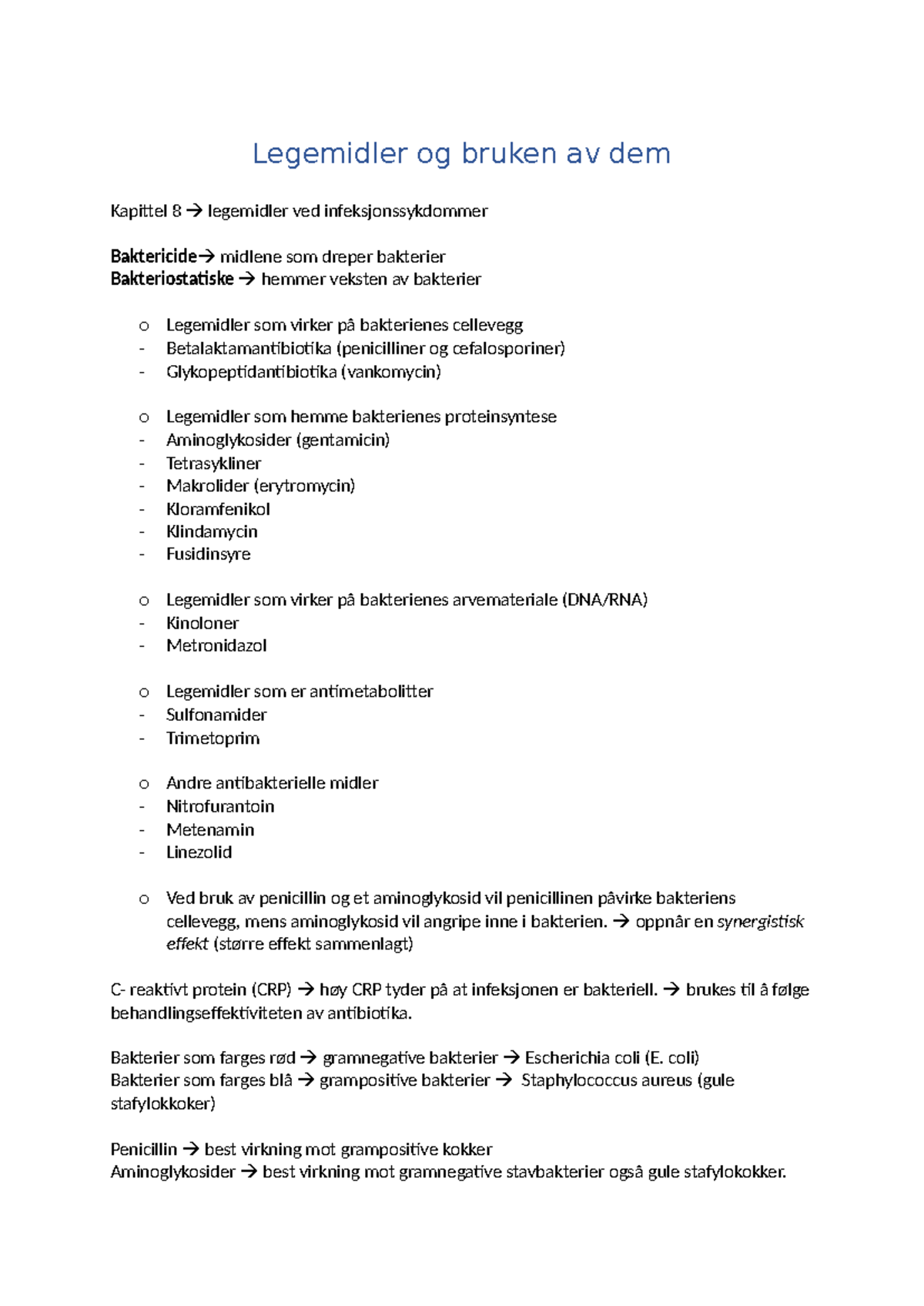 Legemidler ved infeksjonssykdommer - Kapittel 8: Antibiotika og ...