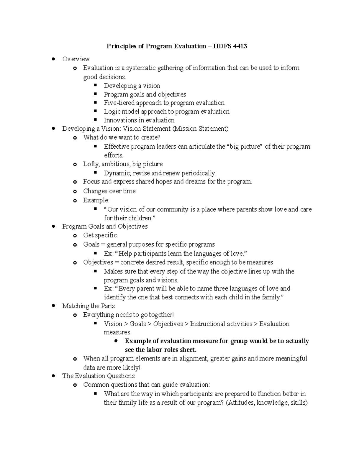 Principles of Program Evaluation – HDFS 4413 - Principles of Program Evaluation – HDFS 4413 ...