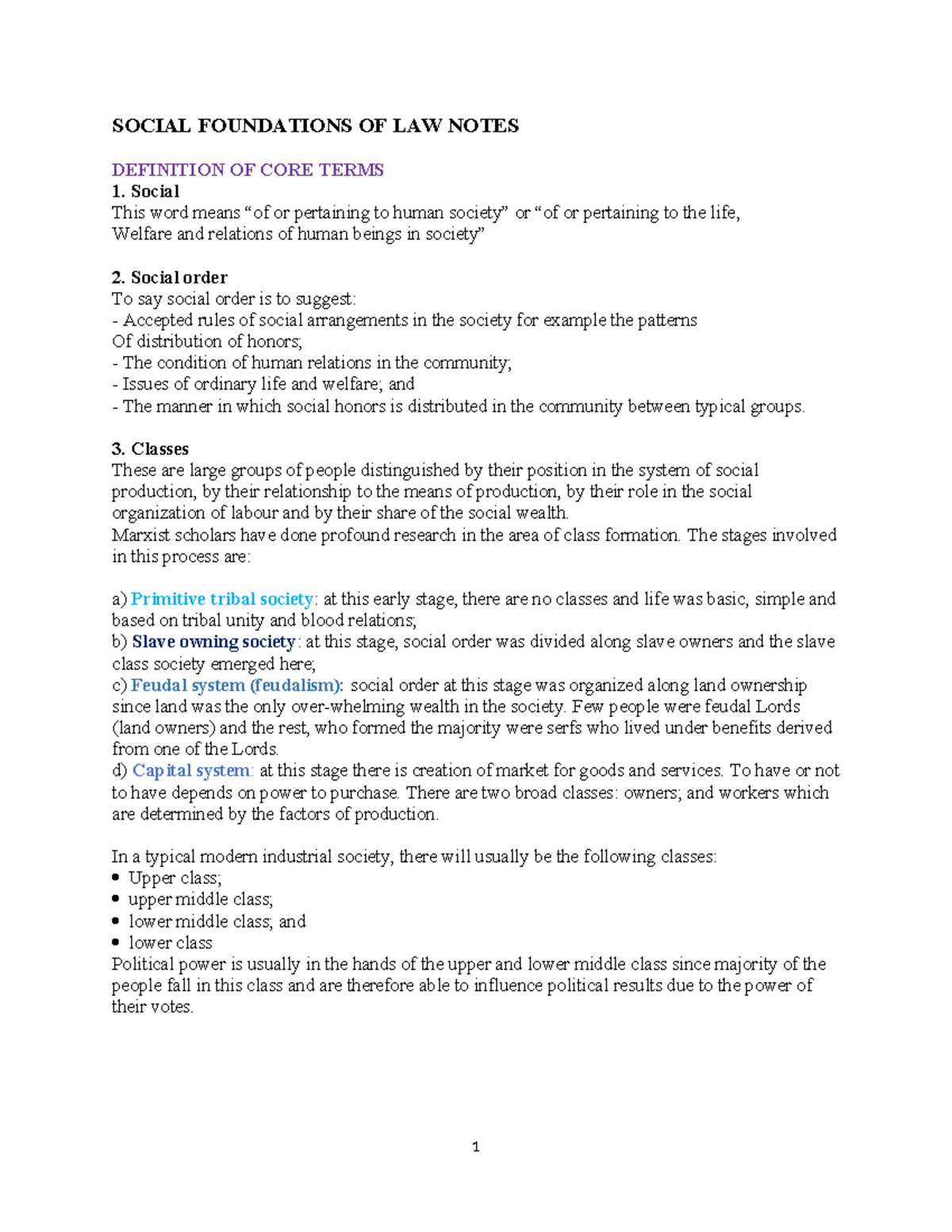 SOCIAL FOUNDATIONS OF LAW NOTES: CORE TERMS DEFINED - Studocu