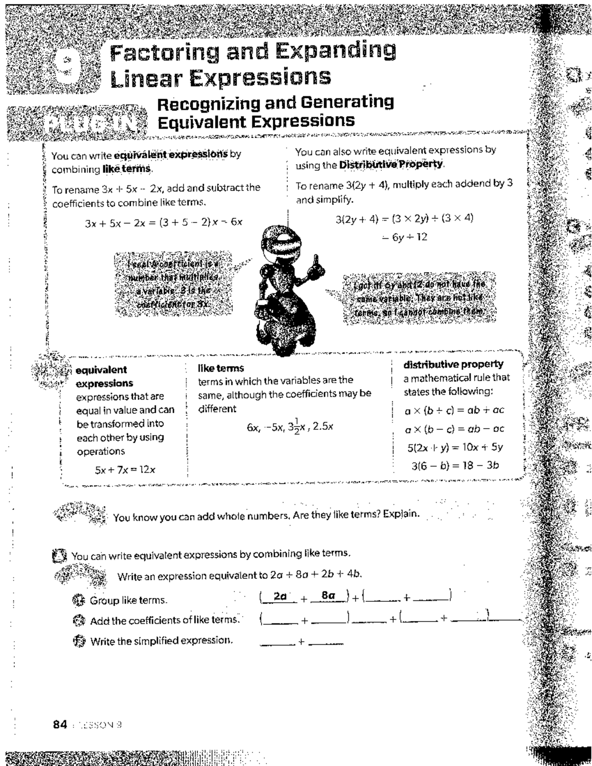 Equivalent Expressions and the Distributive Property - 7.PAR - Studocu