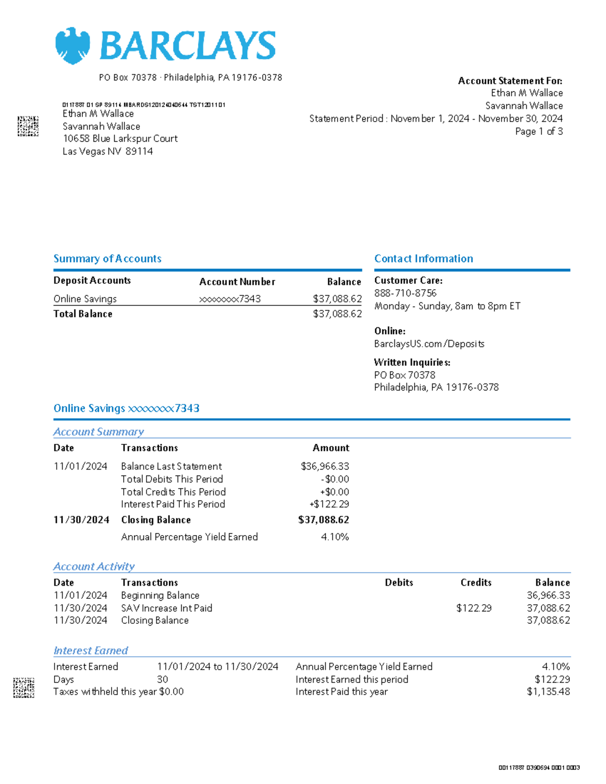 Bank Statement for Ethan M. Wallace - Nov 2024 - Studocu