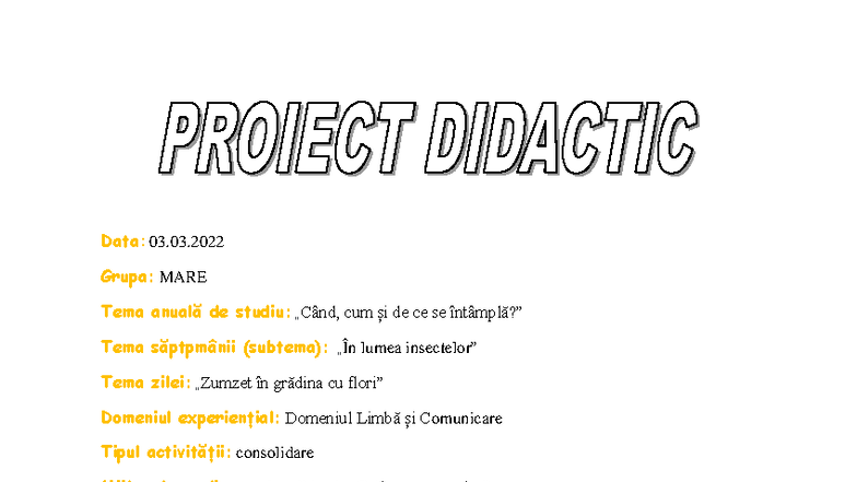 Proiect didactic: Joc didactic pentru dezvoltarea limbajului ...