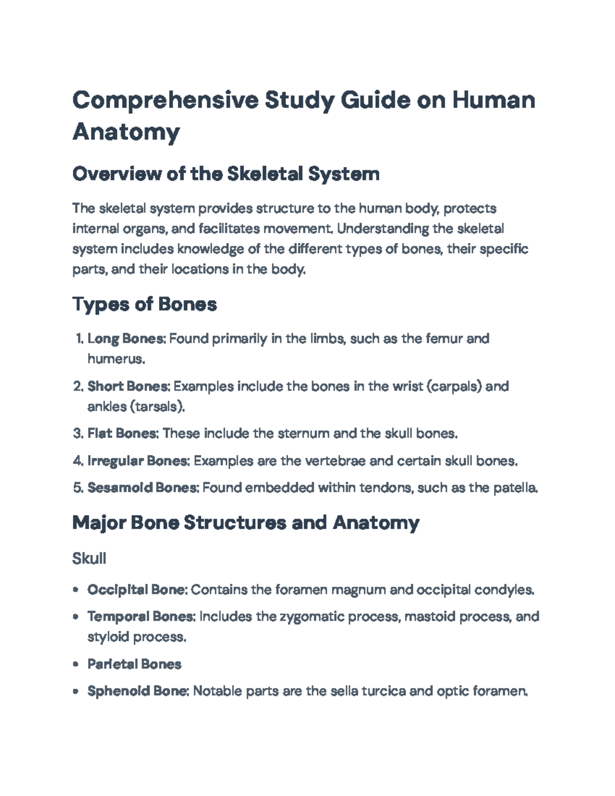 Comprehensive Study Guide: Human Anatomy (EA401) - Skeletal System ...