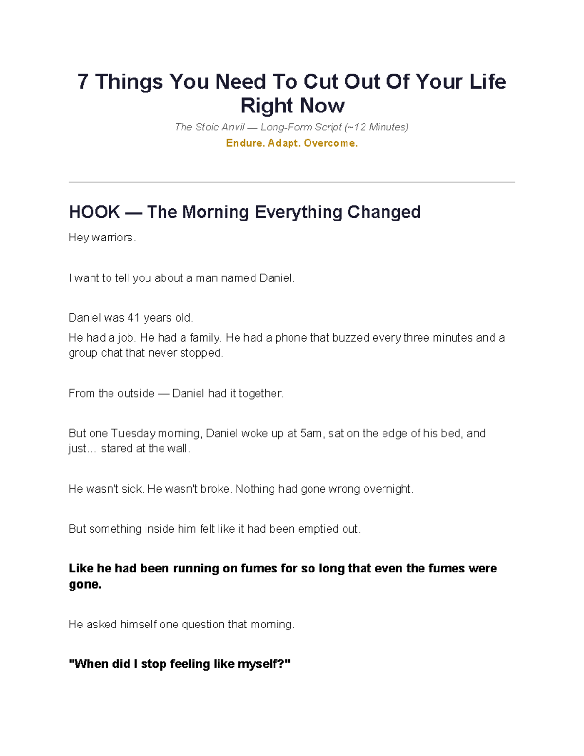 Stoic Anvil Script: 7 Things to Cut from Your Life Now - Studocu