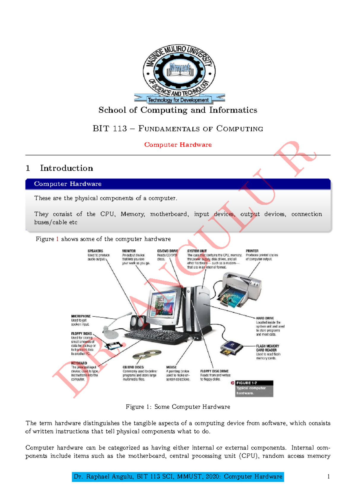 BIT 113: Chapter 2 - Introduction to Computer Hardware - Studocu