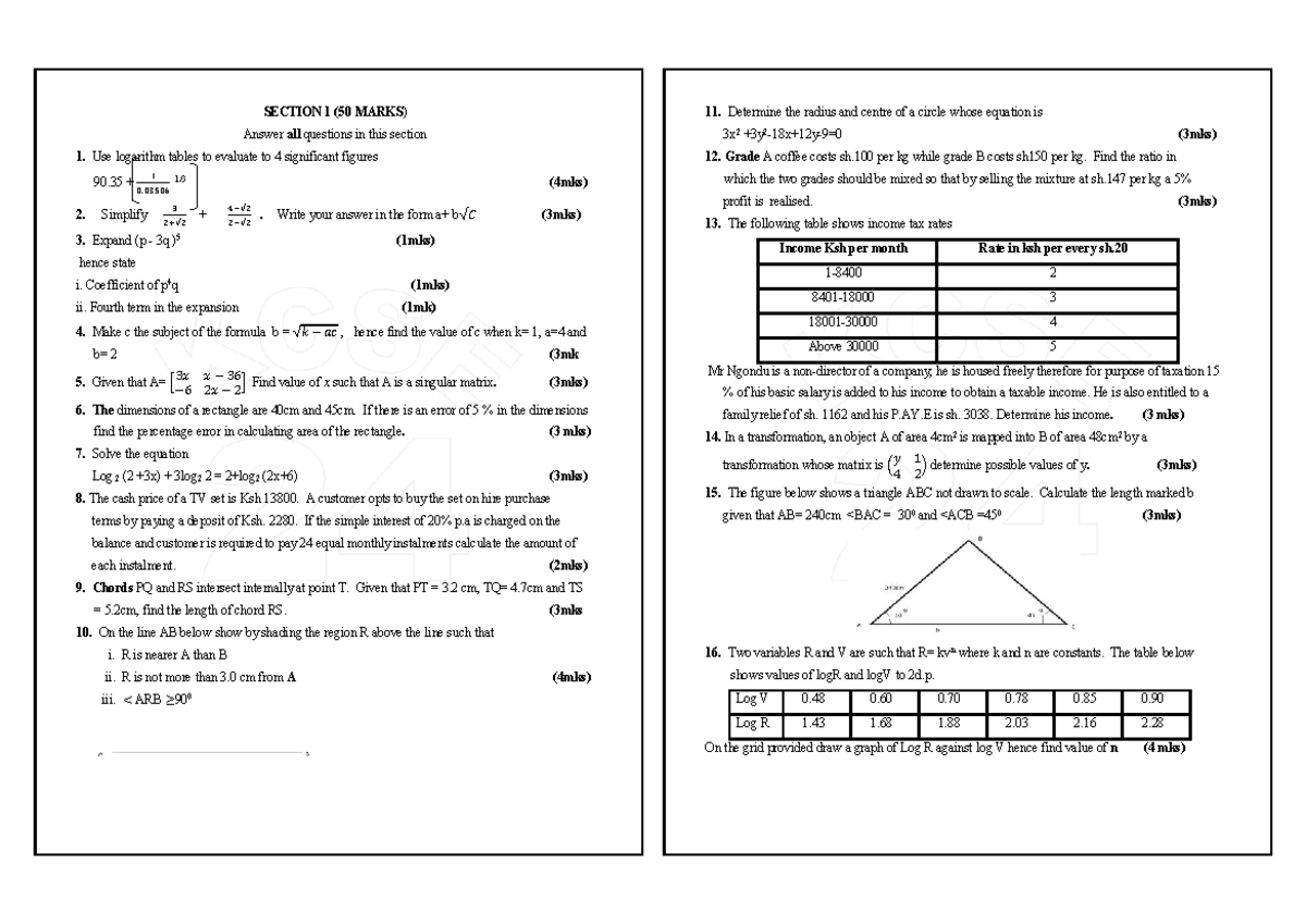 2024 KCSE Maths Prediction Replica - Extracted Questions and Solutions ...