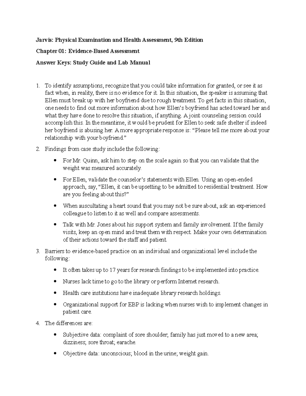 Jarvis: Physical Exam & Health Assessment Ch 01 Summary Guide - Studocu
