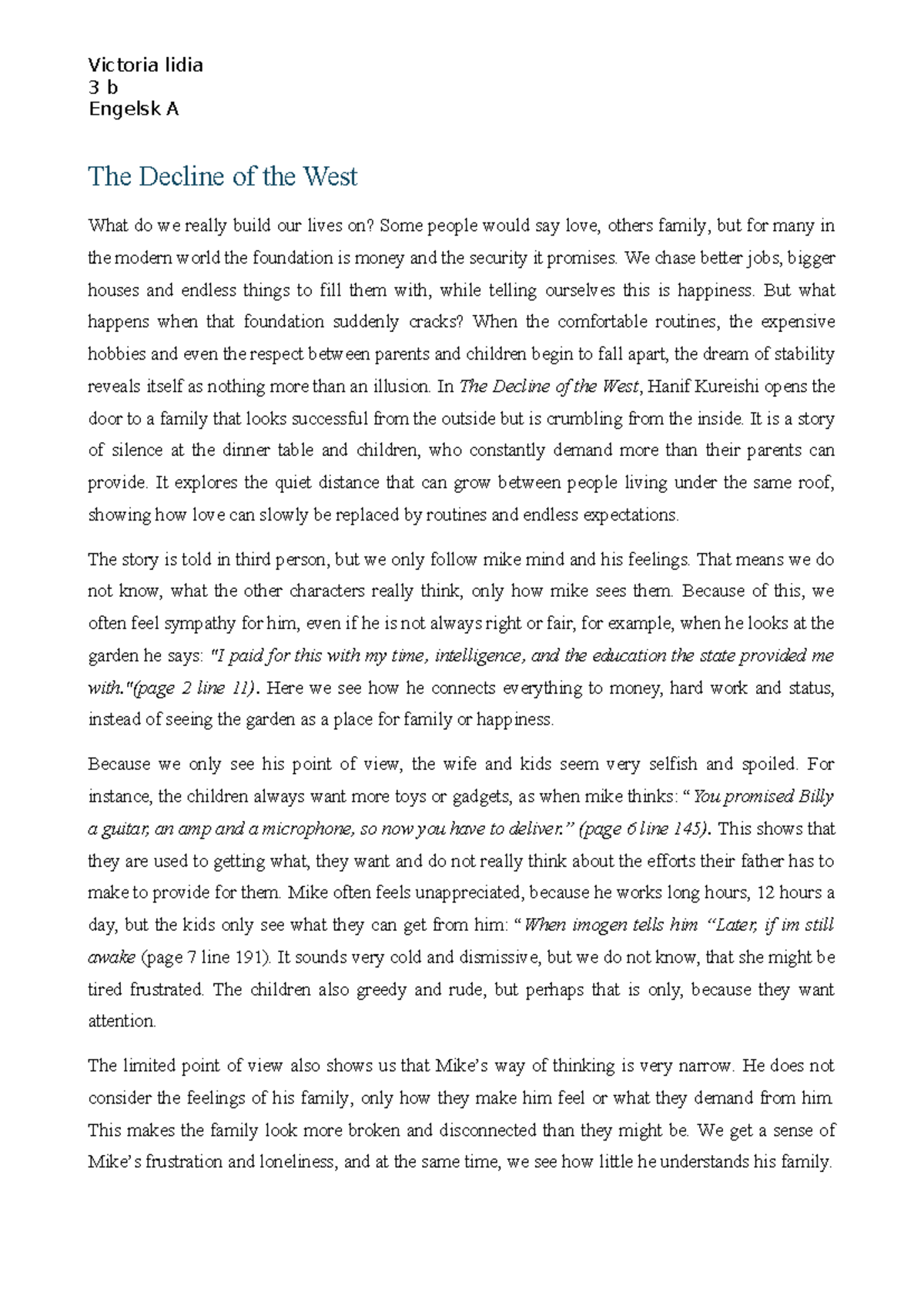 Engelsk A 3B Essay Notes: The Decline of the West Analysis - Studocu