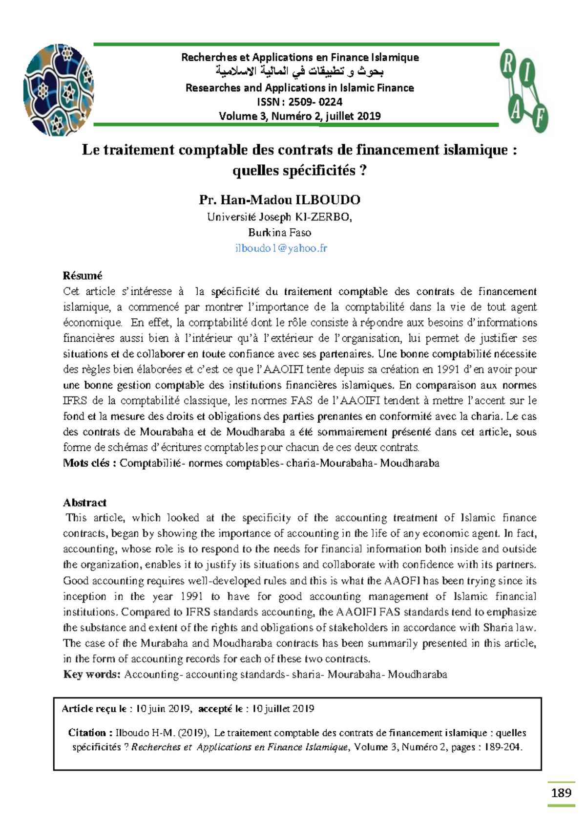 **Schémas Comptables pour Mourabaha et Moudharaba en Finance Islamique ...