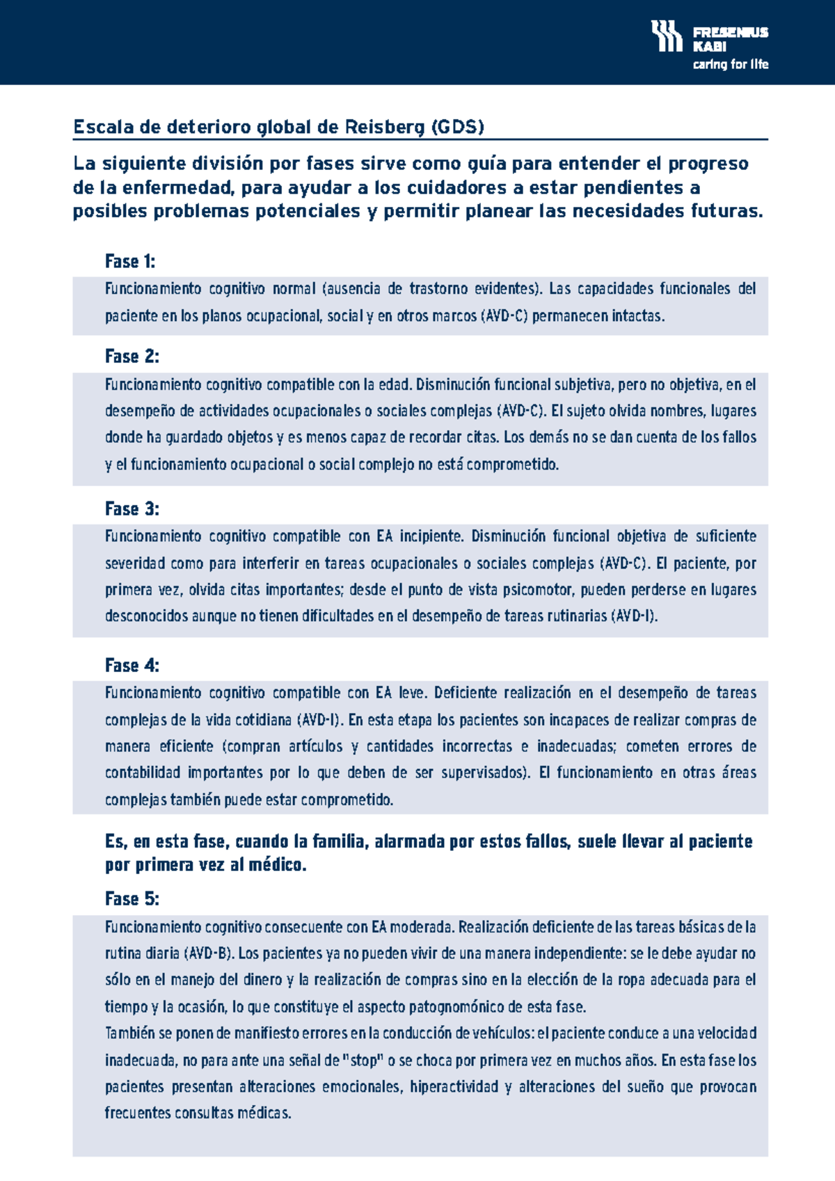 Guía de la Escala de Deterioro Global de Reisberg (GDS) - Studocu