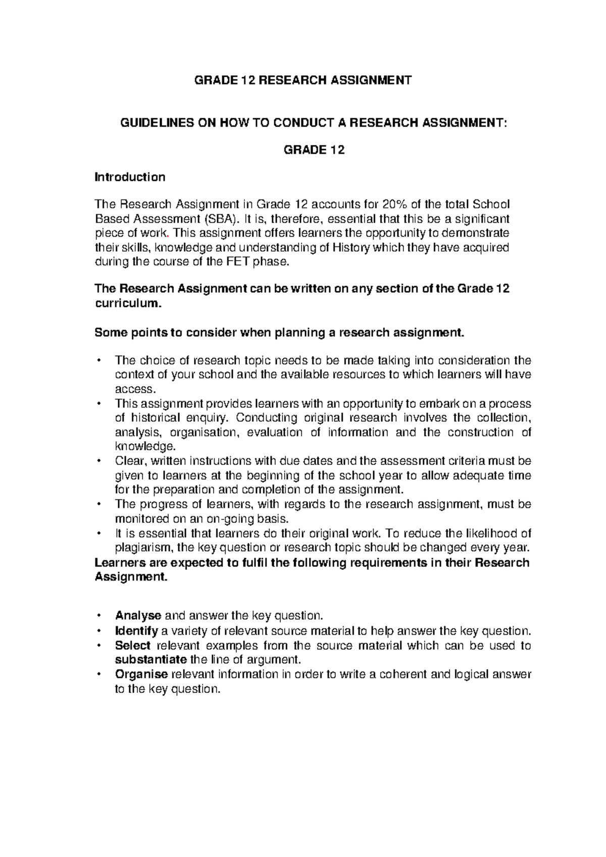 Grade 12 Research Assignment document outline - GRADE 12 RESEARCH ...