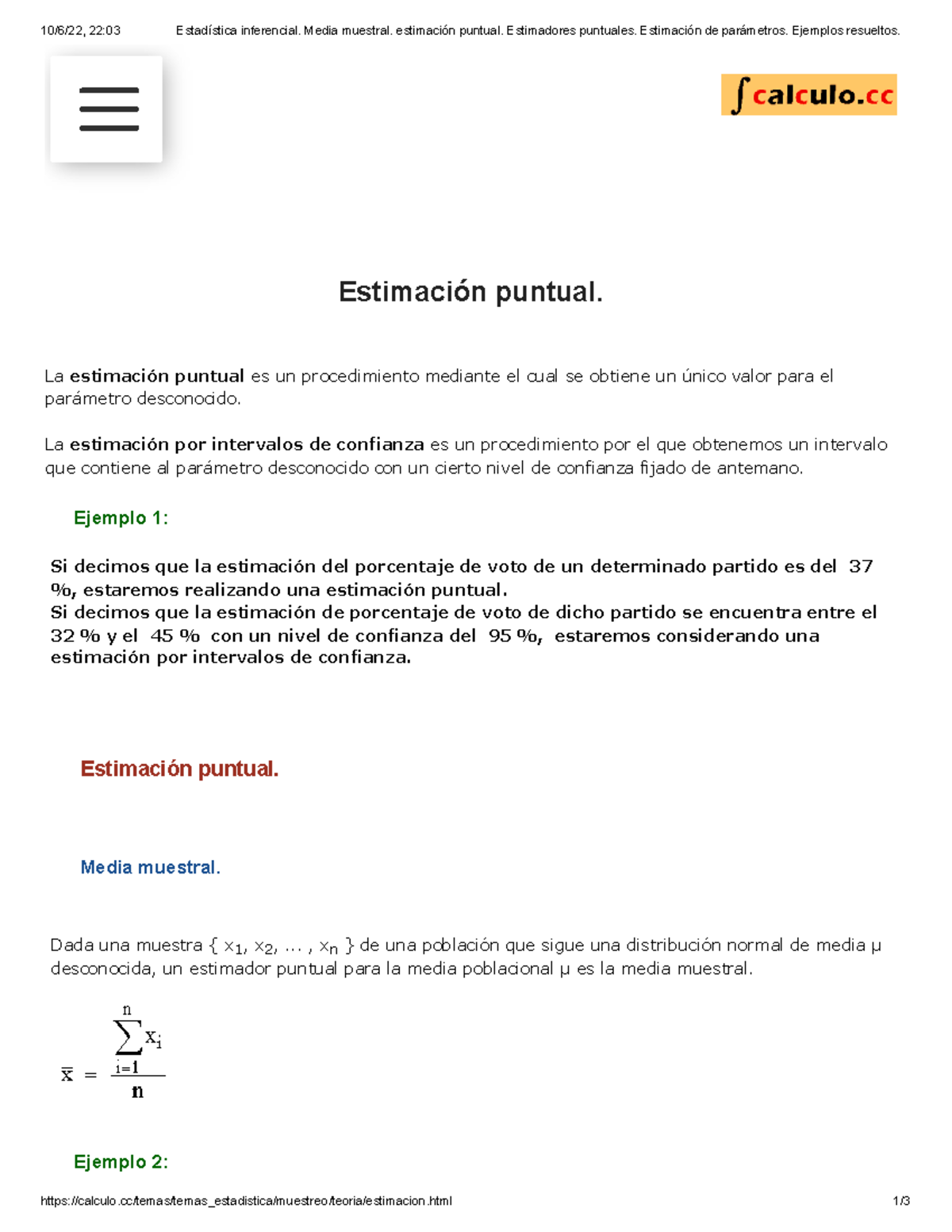 AA1.6 Estimación Puntual y Ejemplos Resueltos en Estadística - Studocu