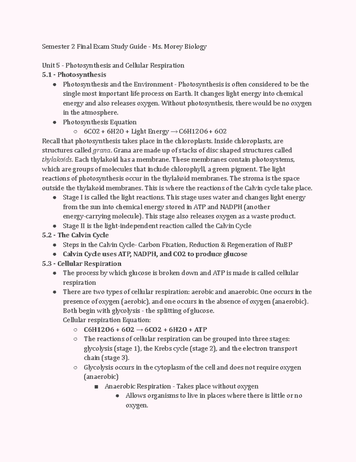 Biology Study Guide: Semester 2 Final Exam Prep (Course Code) - Studocu