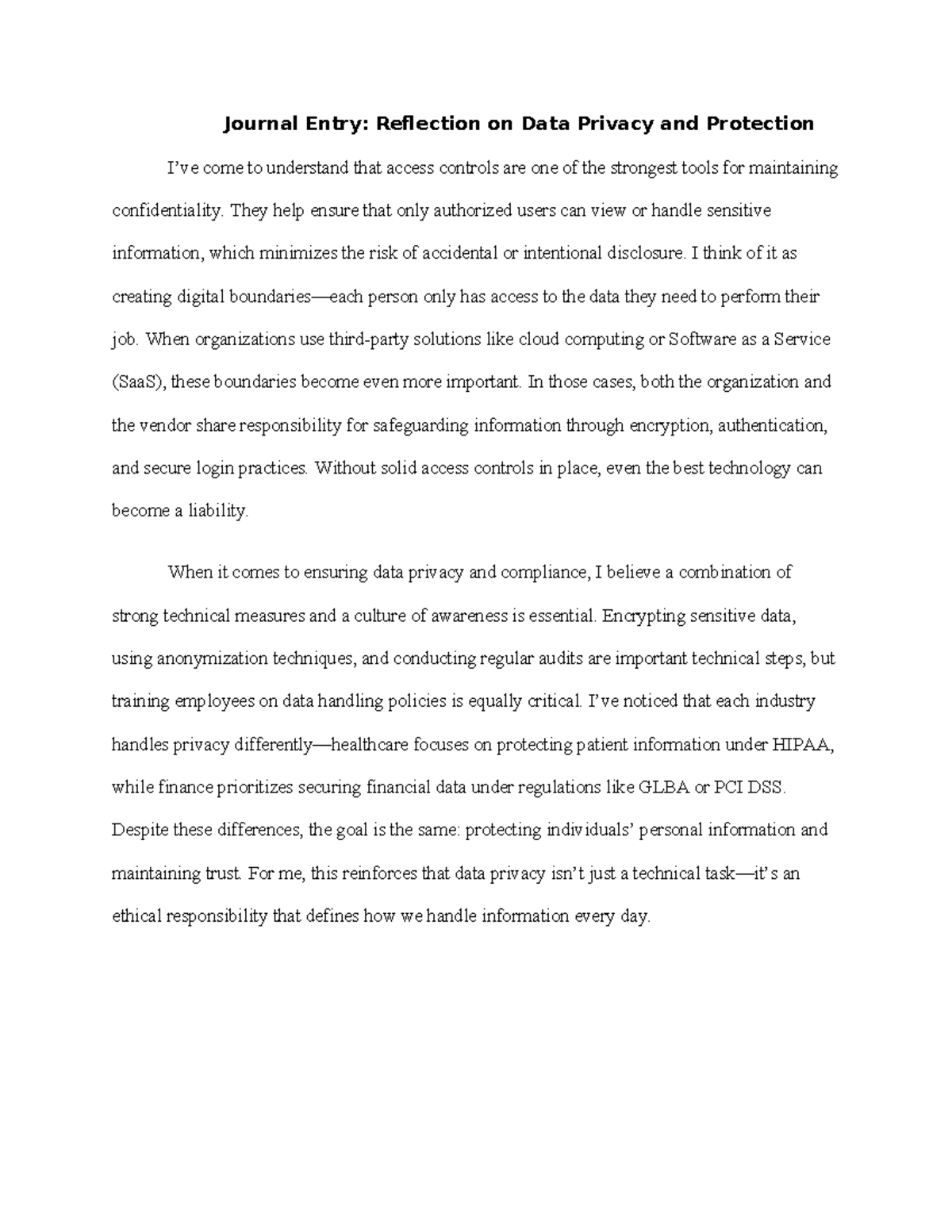 3-2 Journal: Reflection on Data Privacy & Protection Strategies - Studocu