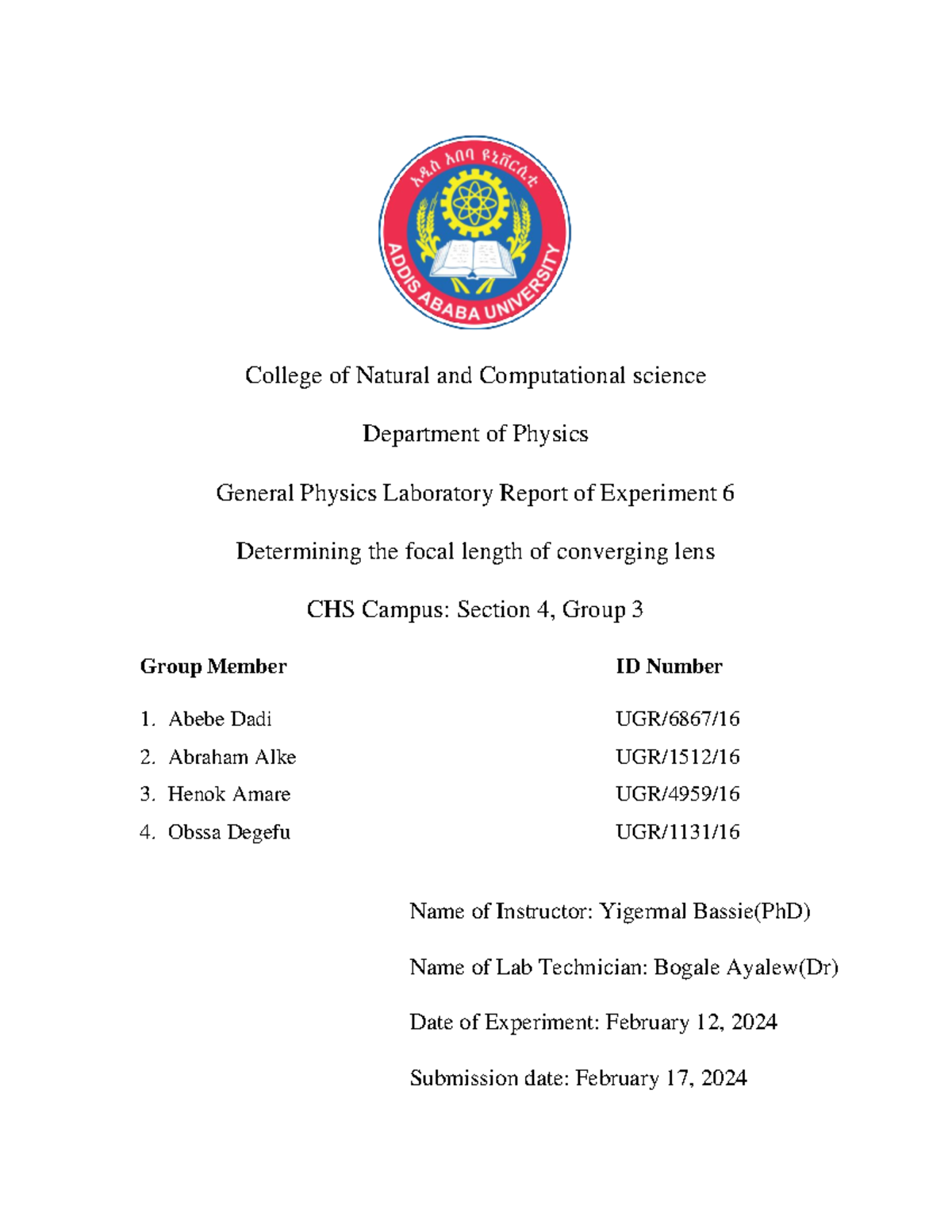 General Physics Lab Report: Experiment 6 - Focal Length of Lenses - Studocu