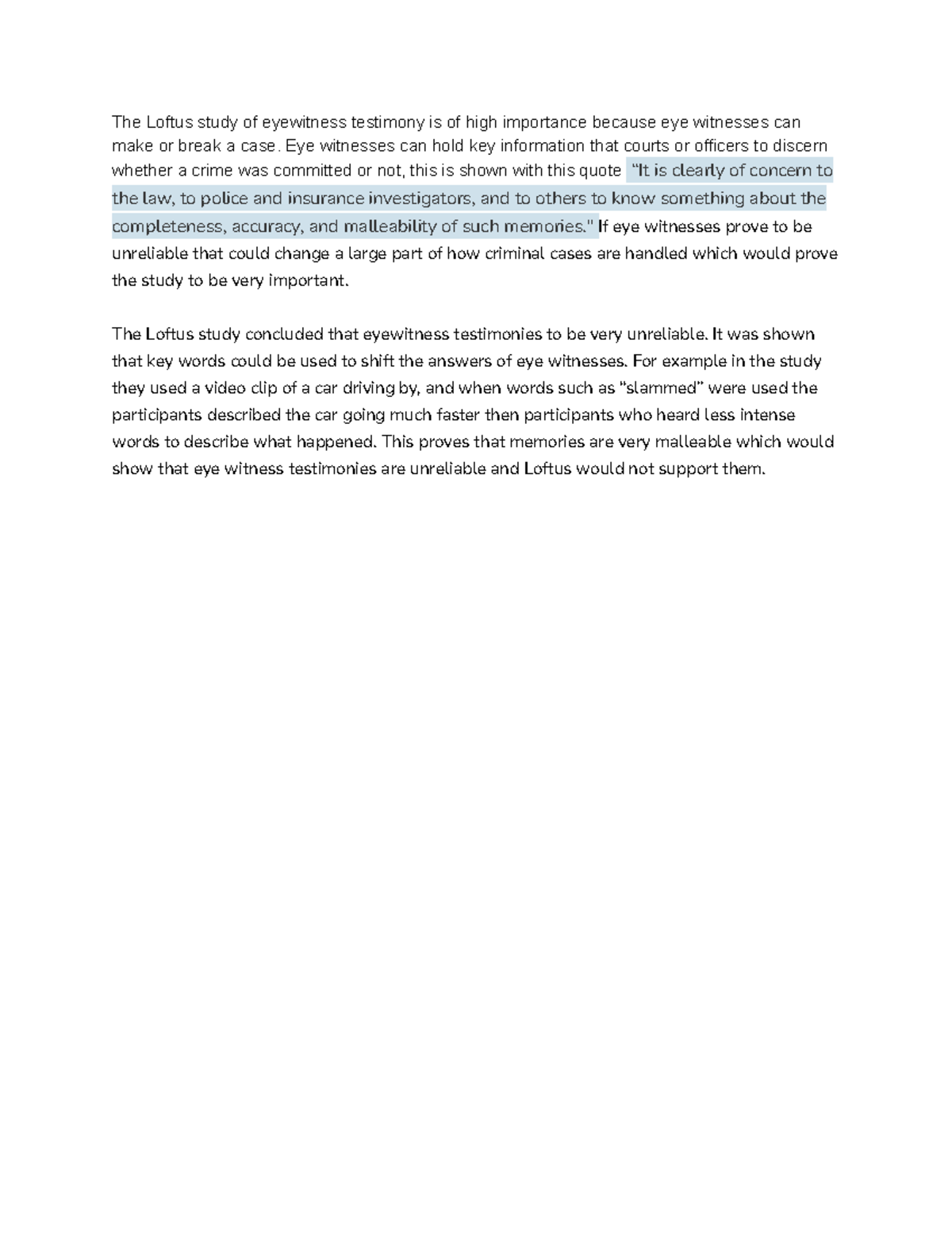 3.06 Retrieval: The Importance of Loftus Study on Eyewitness Testimony ...
