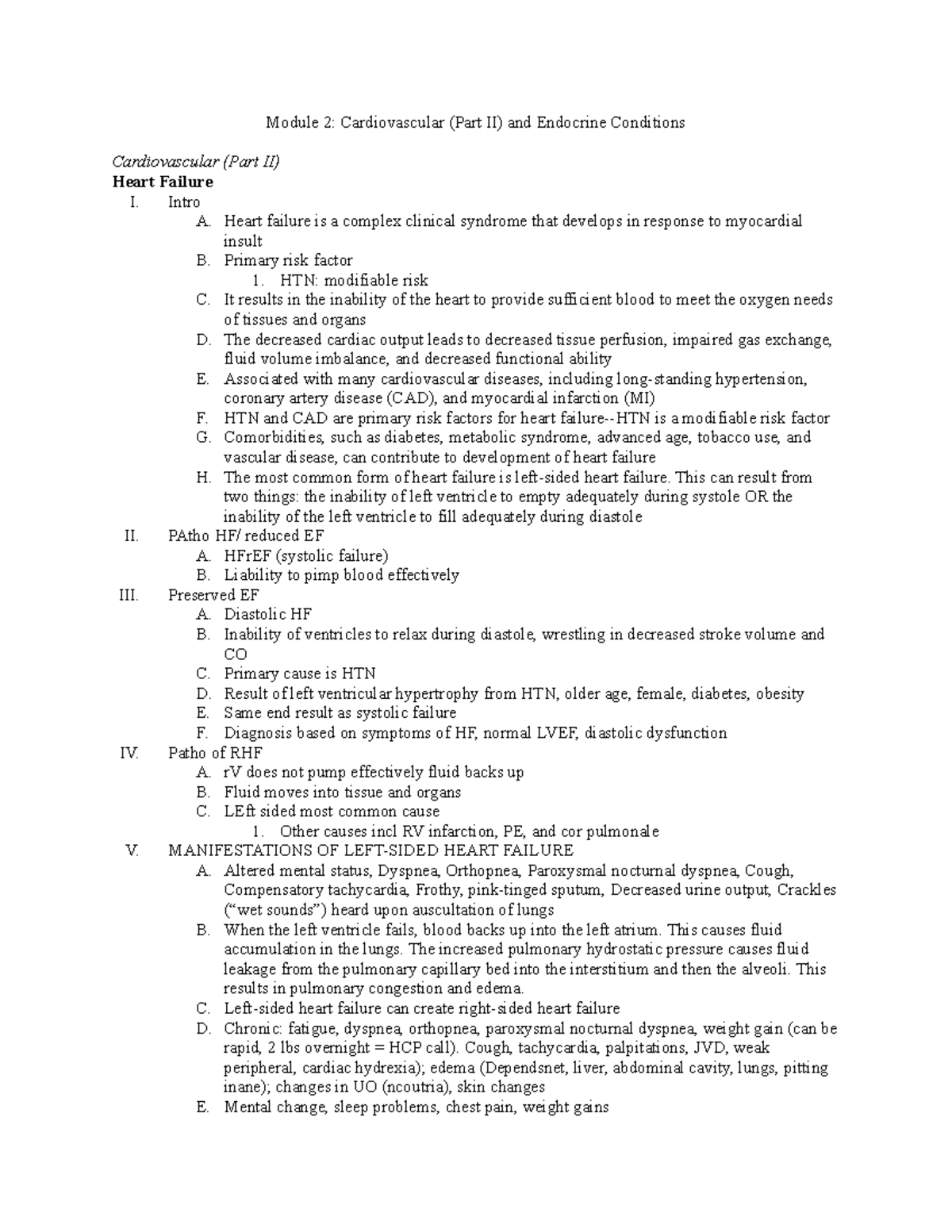 Module 2 Cardiovascular (Part II) and Endocrine Conditions - Module 2 ...