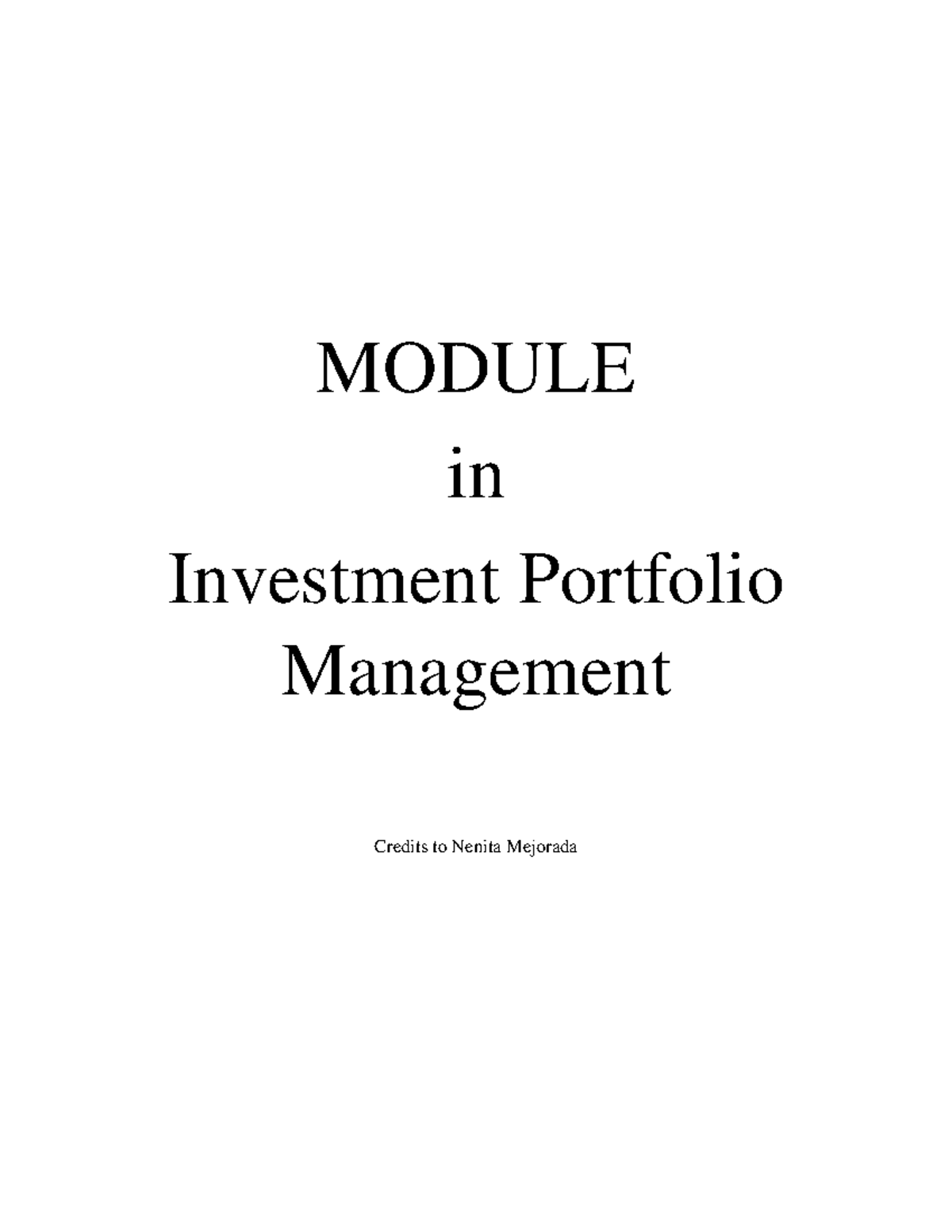 Investment Portfolio Management Module: Concepts and Applications - Studocu