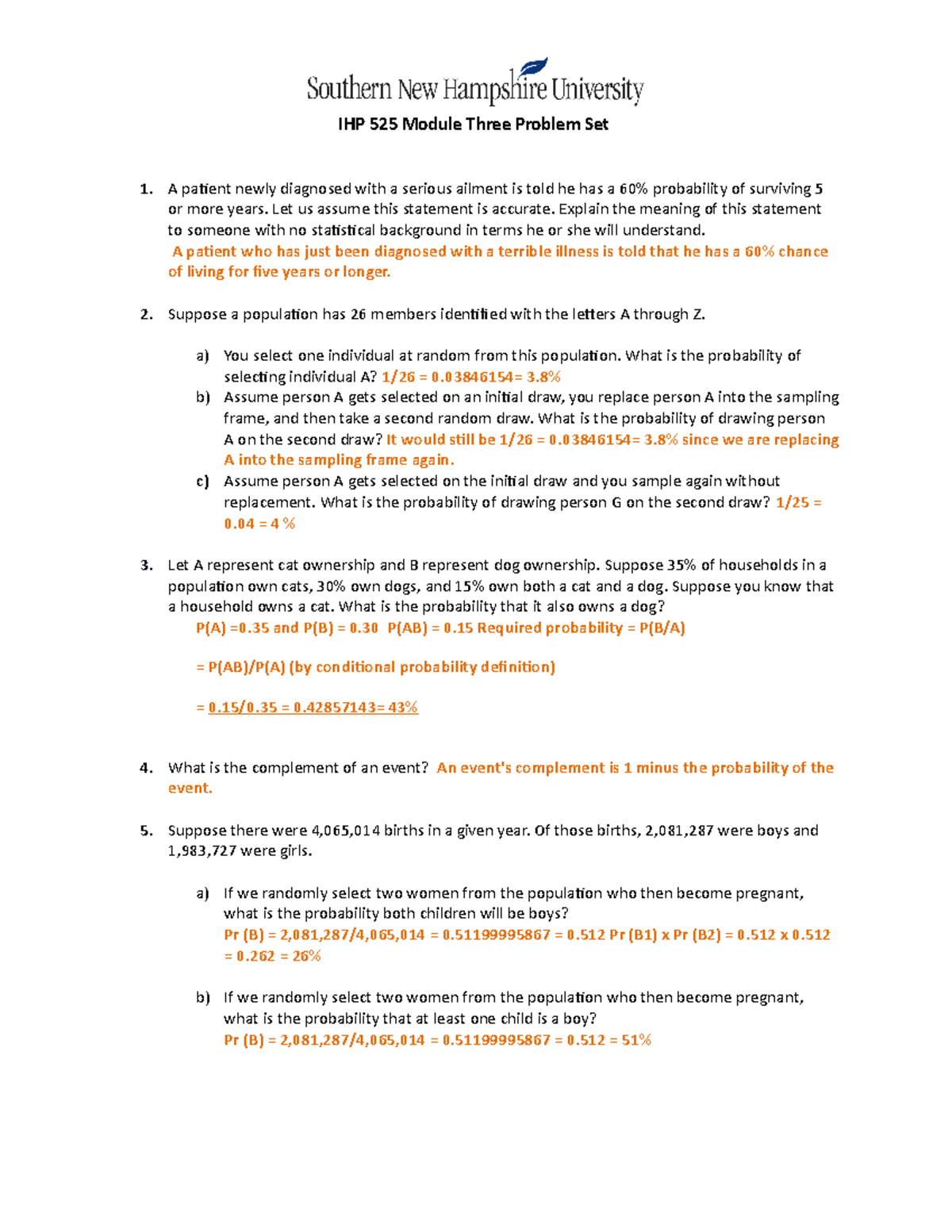 IHP 525 Week 3 Problem Set: Understanding Probability Concepts - Studocu