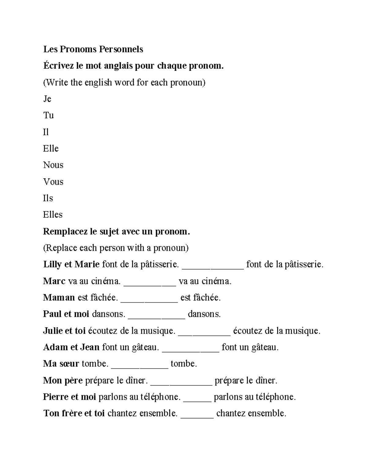 Les Pronoms Personnels et Conjugaison des Verbes - Cours de Français ...