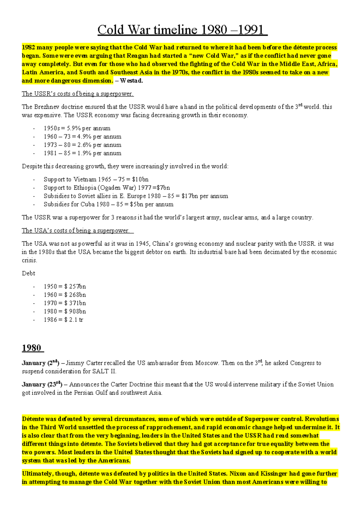 "Cold War 1980-1991: In-Depth Event Timeline and Analysis" - Studocu